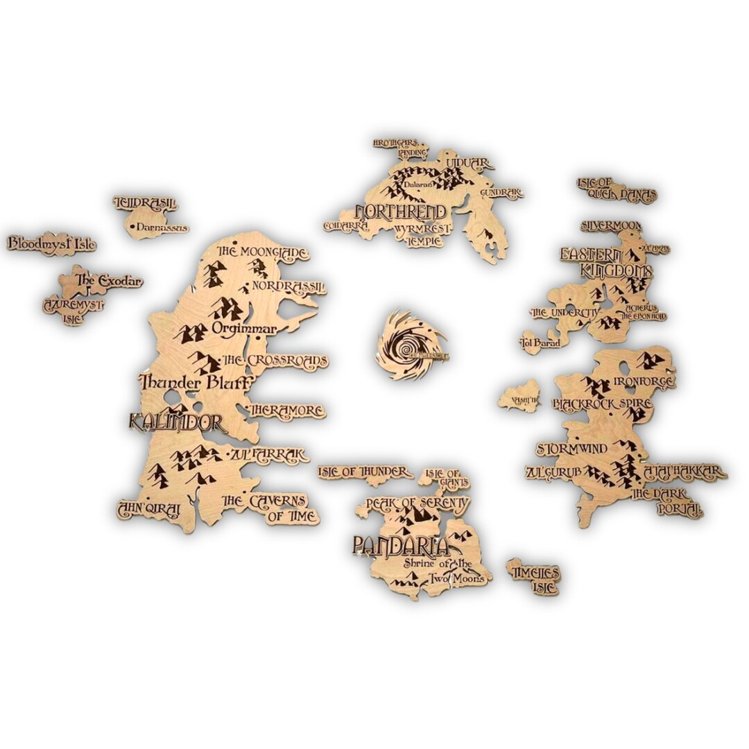 World of Warcraft Wooden Map Poster, Azeroth Map Wall Art, Laser Cut ...