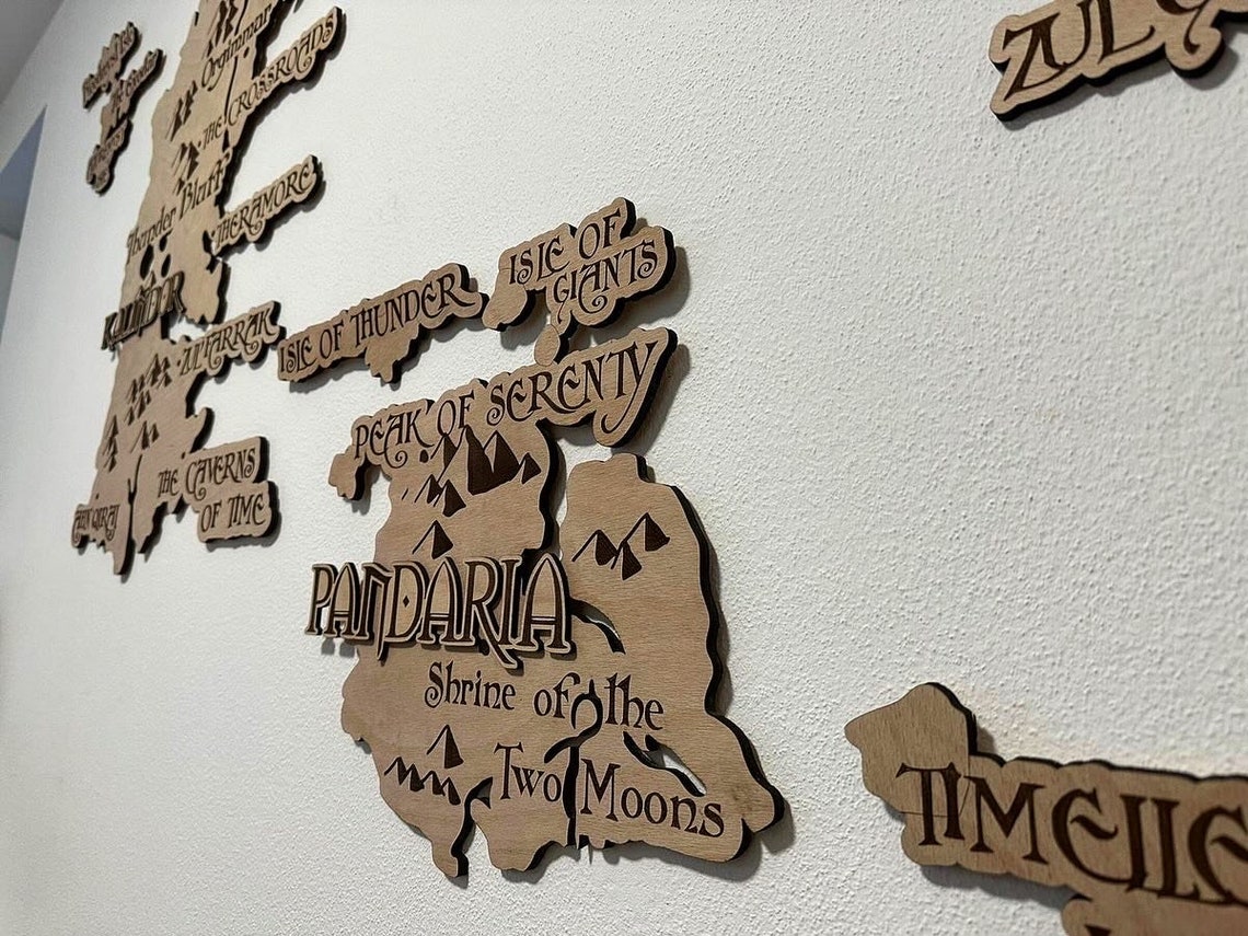 World of Warcraft Wooden Map Poster, Azeroth Map Wall Art, Laser Cut ...
