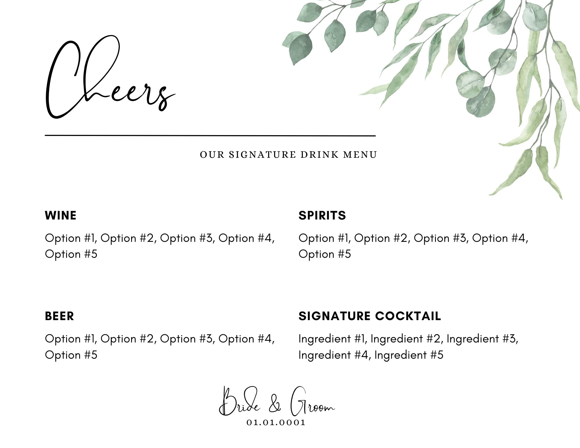 Minimalist Bar Menu Template for Weddings - Etsy