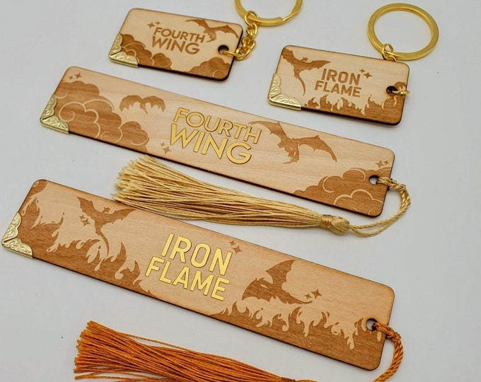 Set of Wooden Fourth Wing and Iron Flame Bookmarks With Personalized ...