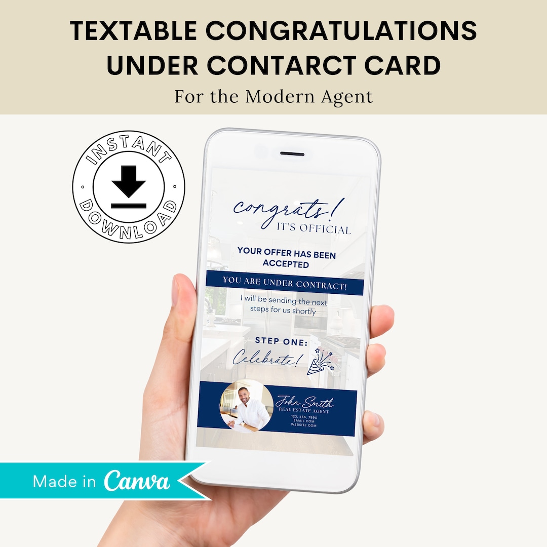 Navy Blue Digital Congrats Under Contract Card, Real Estate Textable ...