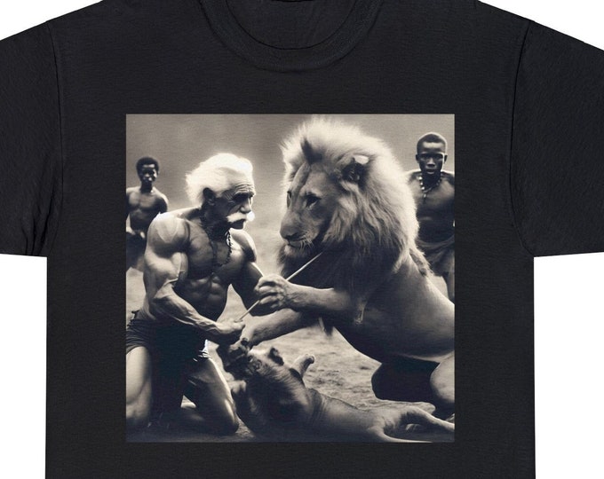 Muscular Albert Einstein Fighting A Lion Shirt, Tiger Shirt, Funny ...