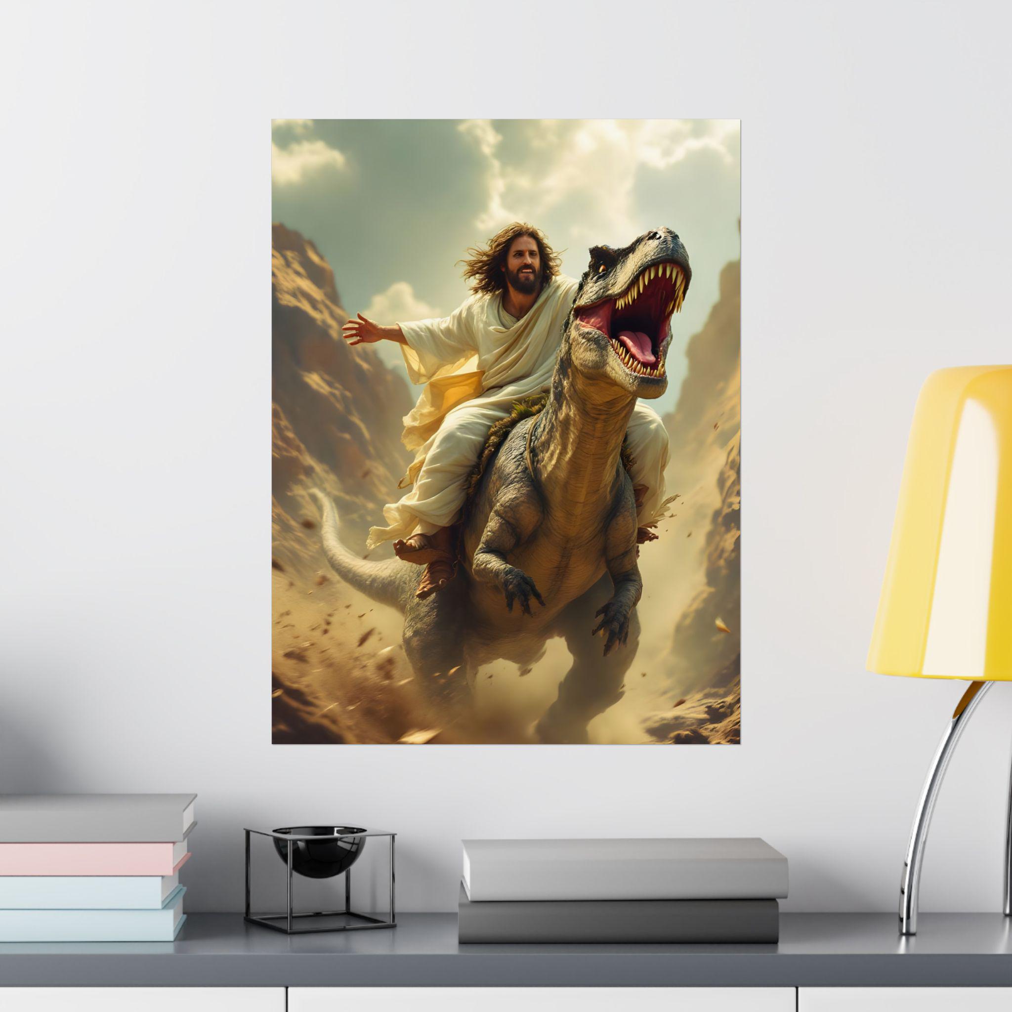 Jesus Christ on a Dinosaur Poster, Dinosaur Lovers Gift, Christian Gift ...