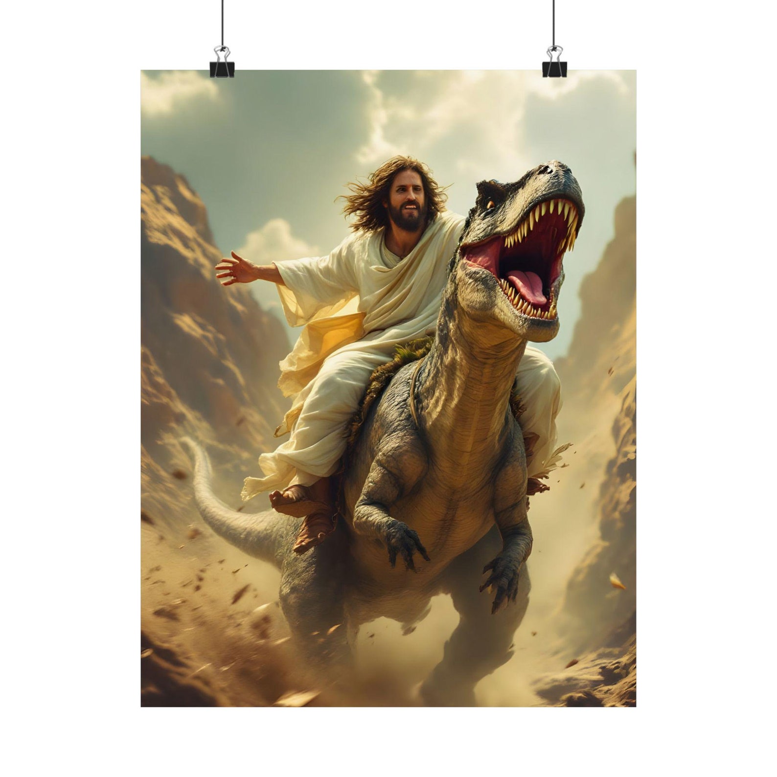Jesus Christ on a Dinosaur Poster, Dinosaur Lovers Gift, Christian Gift ...
