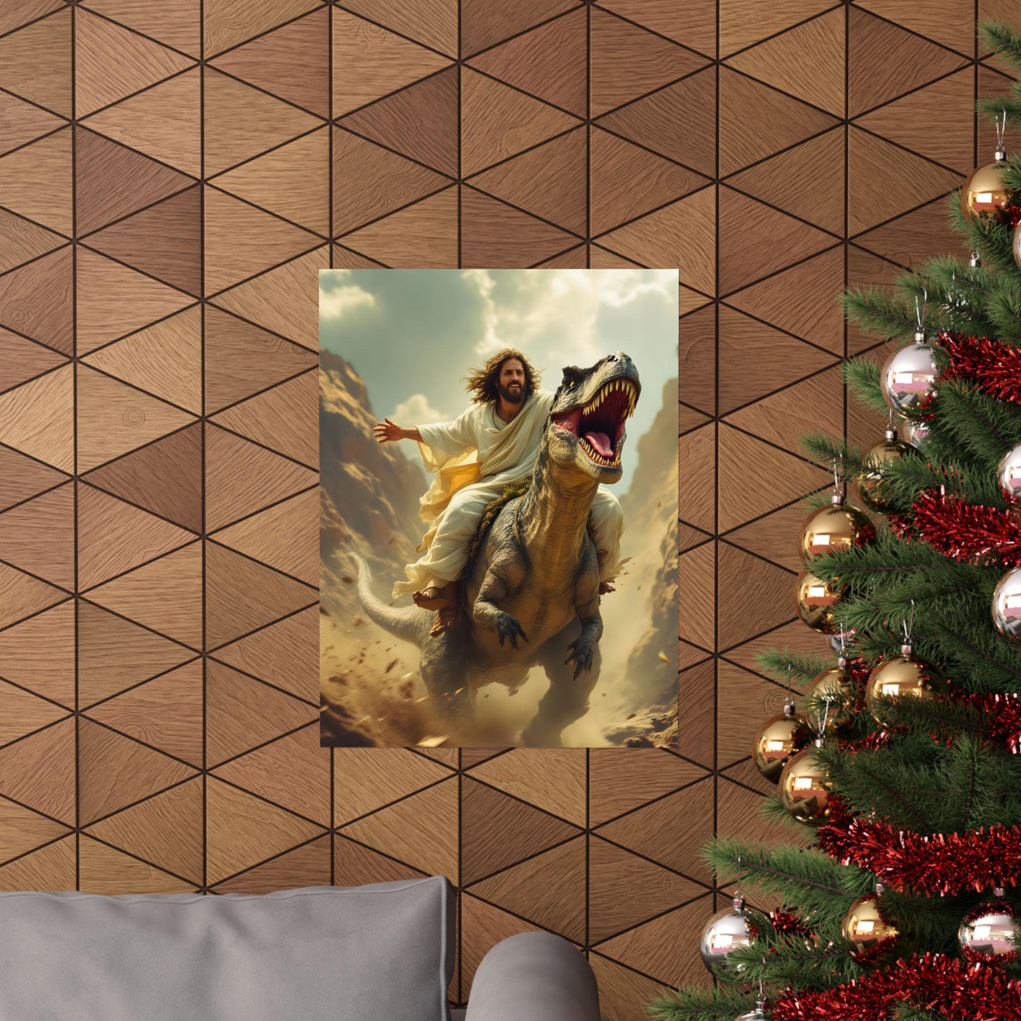 Jesus Christ on a Dinosaur Poster, Dinosaur Lovers Gift, Christian Gift ...