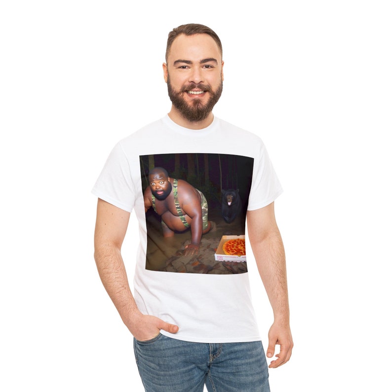 Gumbo Slice Getting Chased by Hungry Bear While Next to Pizza in Forest ...