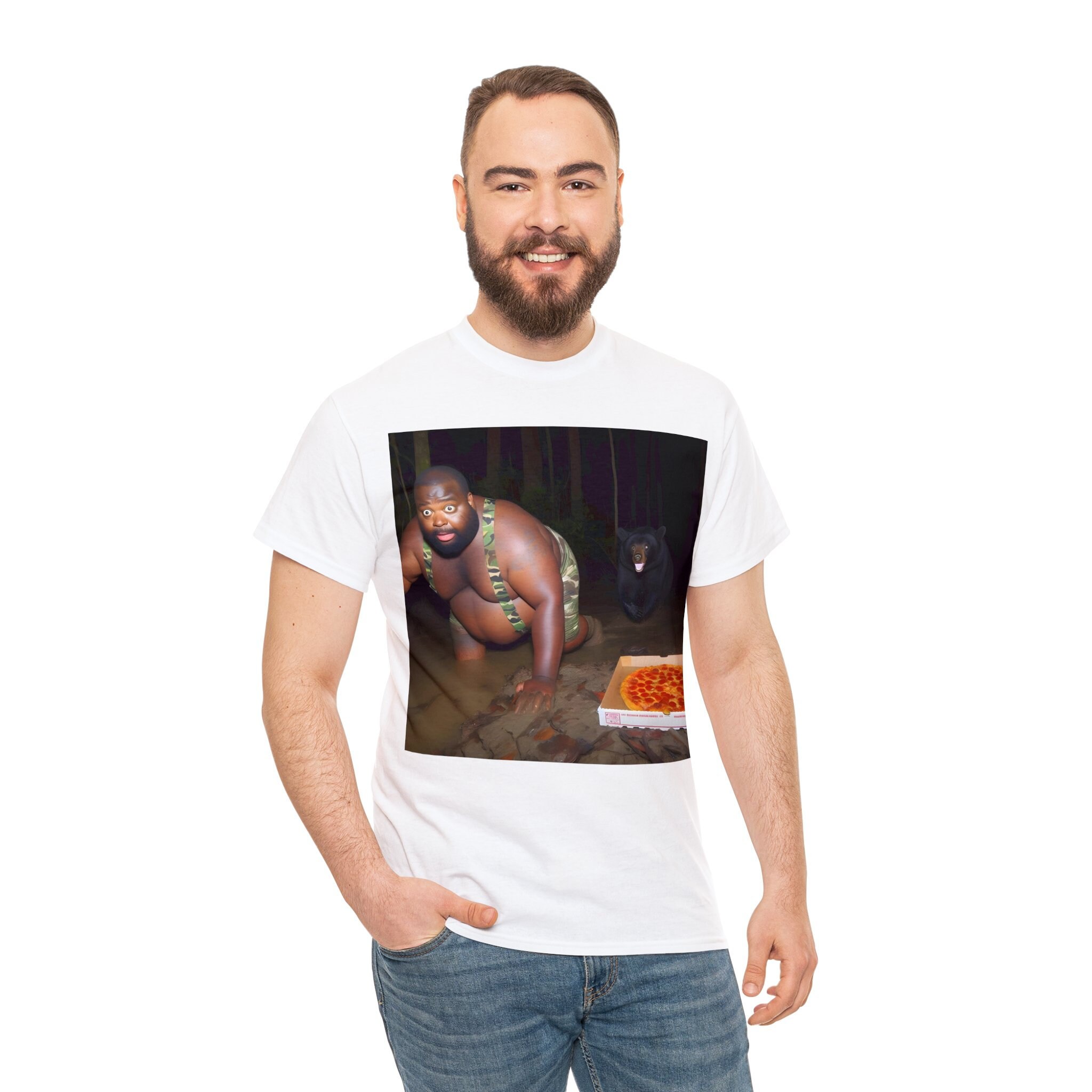 Gumbo Slice Getting Chased by Hungry Bear While Next to Pizza in Forest ...