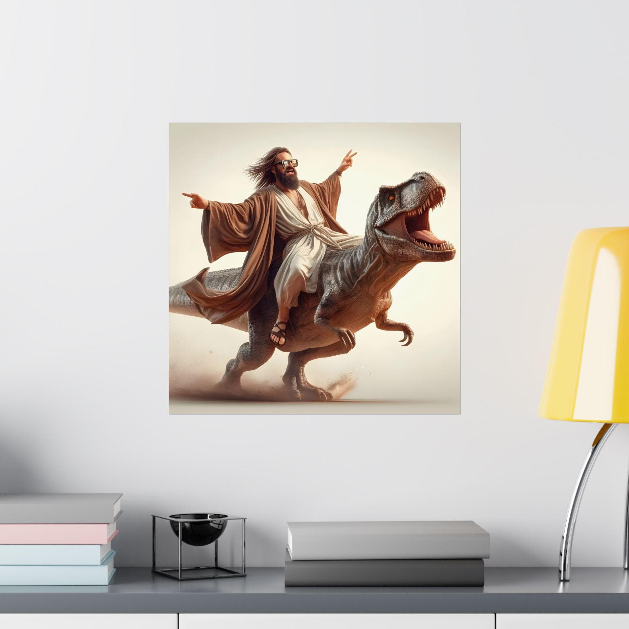 Jesus Christ on a Dinosaur Poster, Dinosaur Lovers Gift, Christian Gift ...
