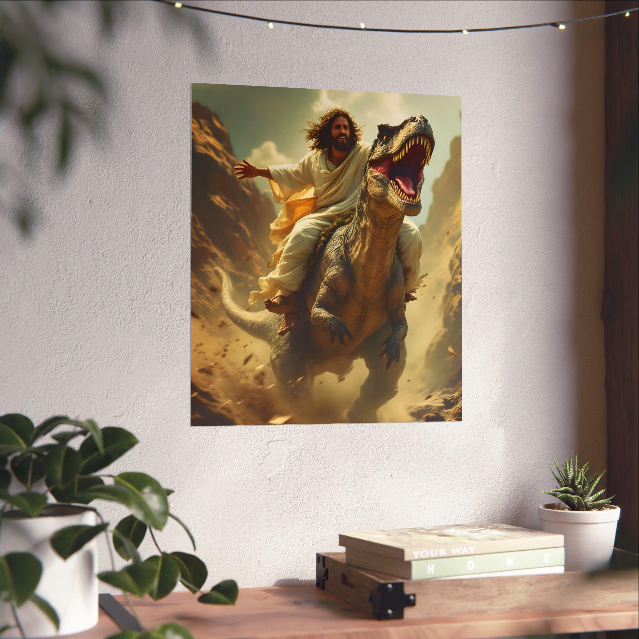 Jesus Christ on a Dinosaur Poster, Dinosaur Lovers Gift, Christian Gift ...