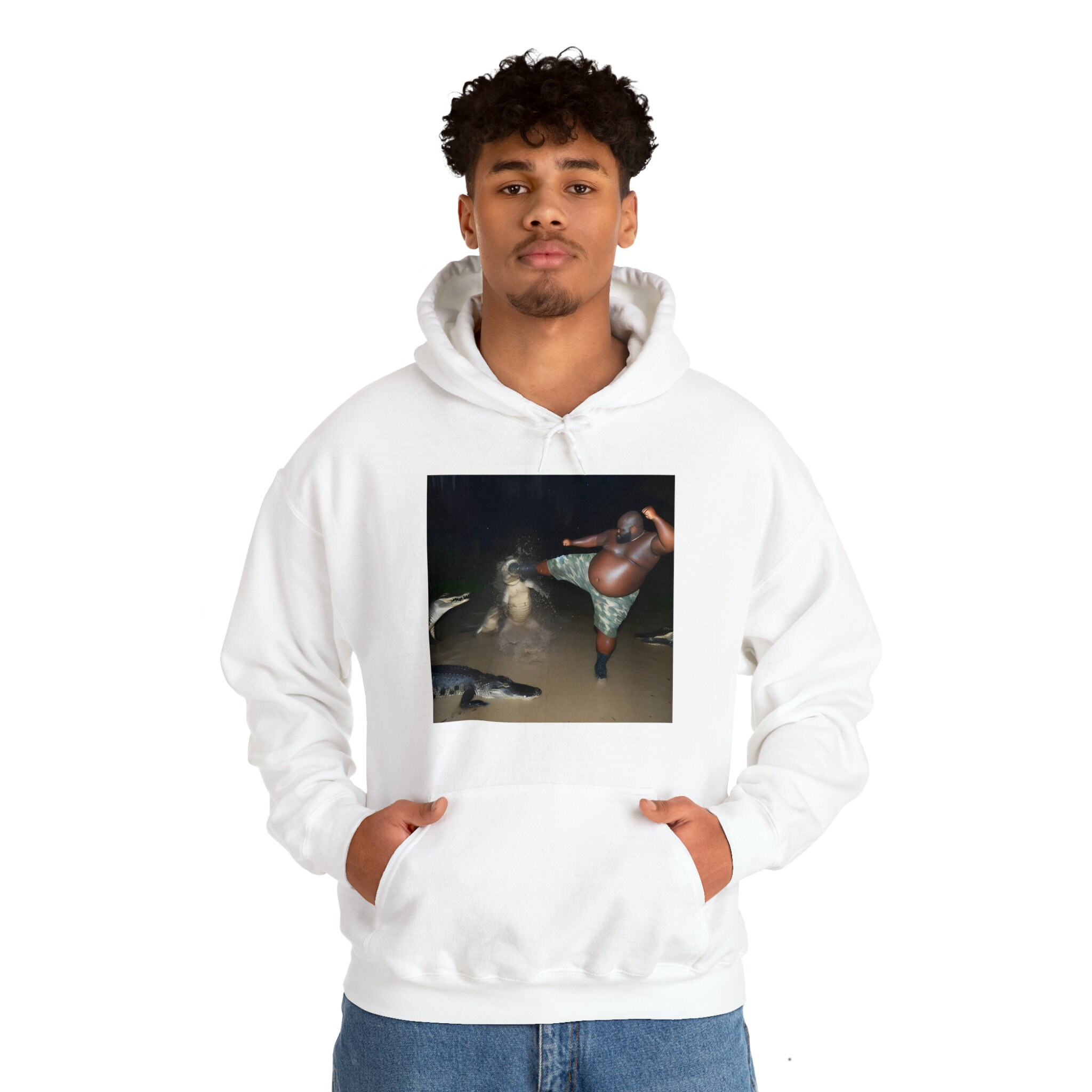 Man Kick Alligator in Swamp Hooded Sweatshirt , Hoodie, Gator ...