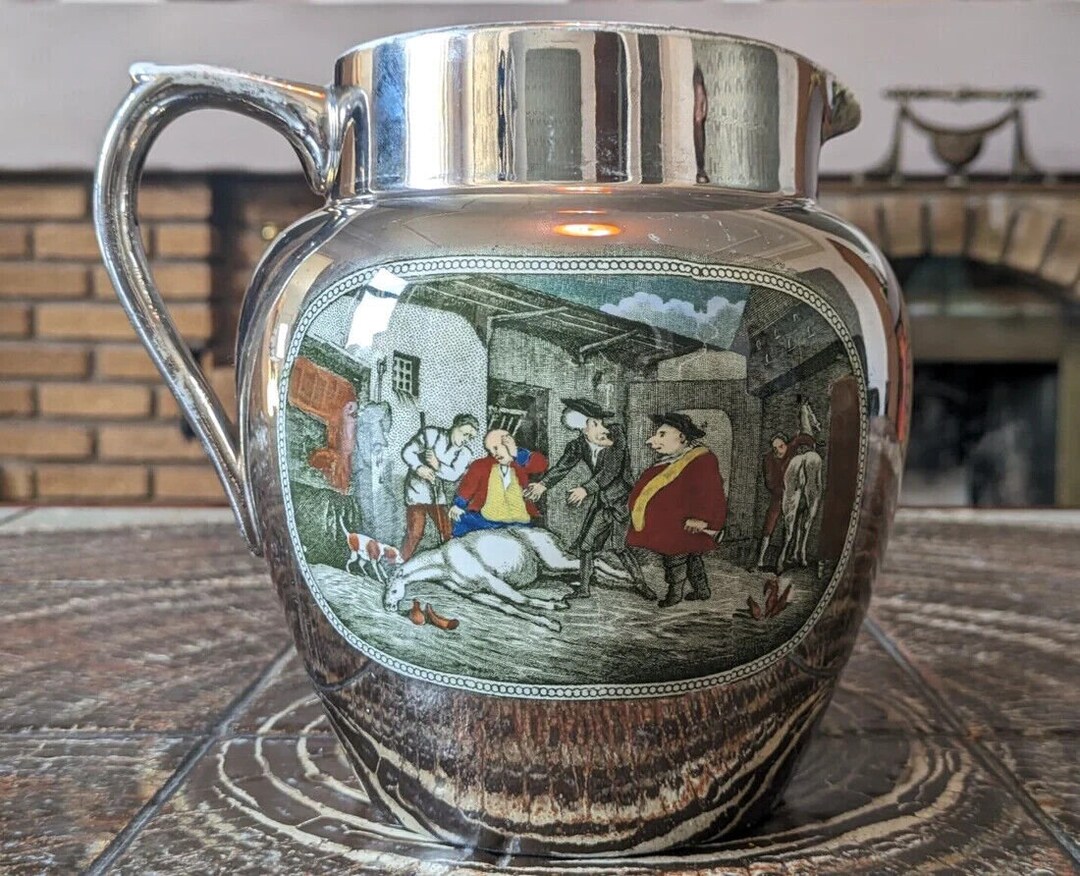 Victorian 19th Century Silver Lustre Antique Pottery Ceramic Jug Adams ...