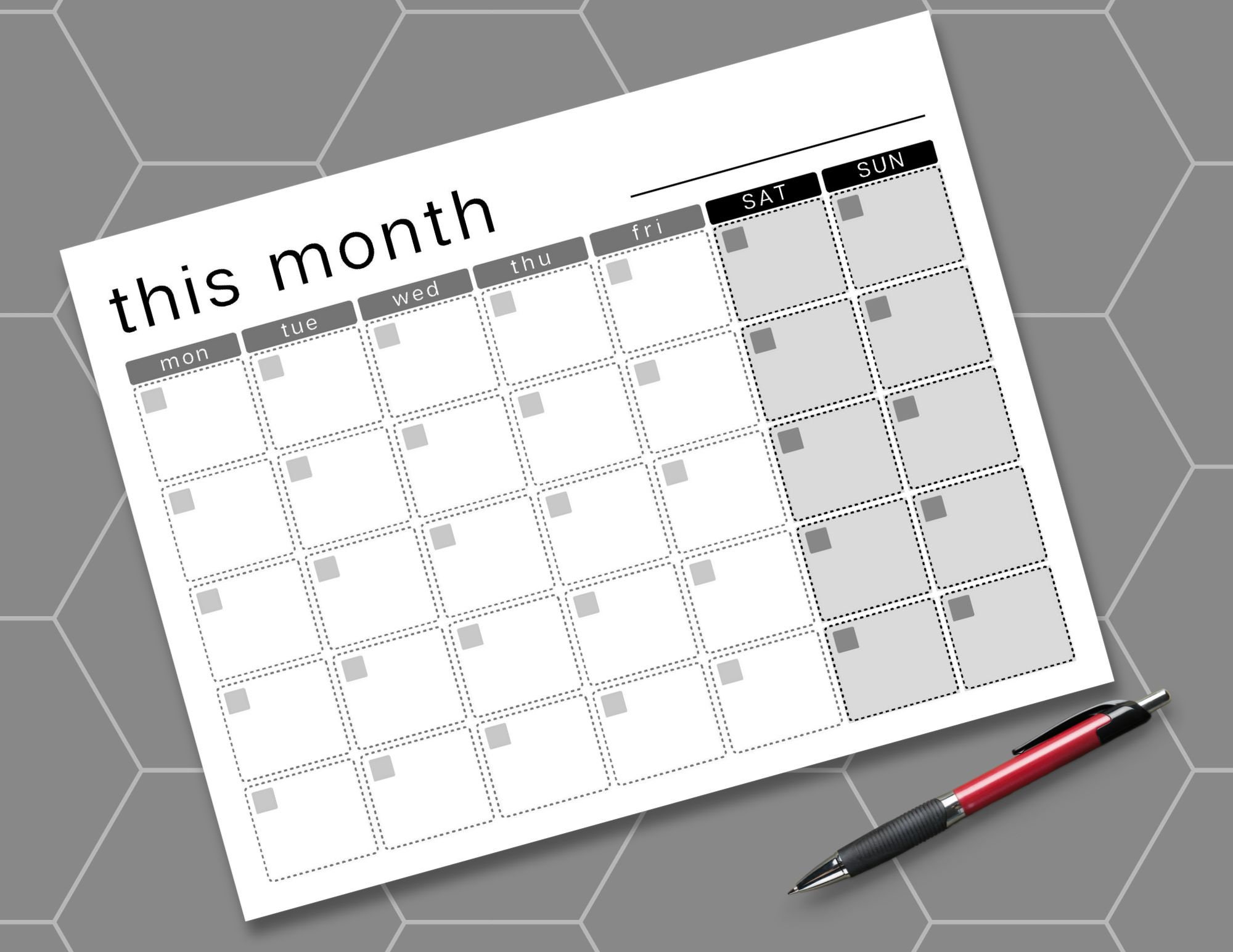 UNDATED Monthly Calendar landscape, Letter, Instant Download, Printable ...