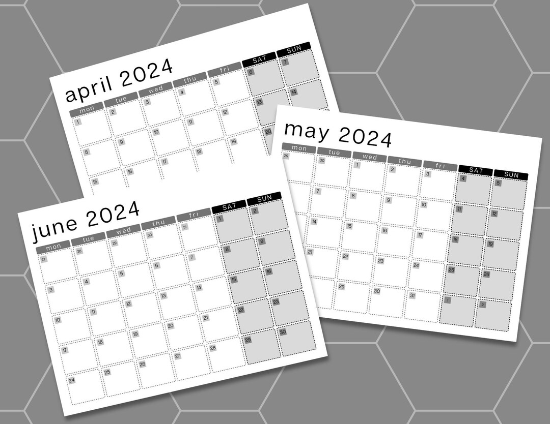 April-june 2024 Monthly Calendars Q2, Landscape, Letter, Instant ...