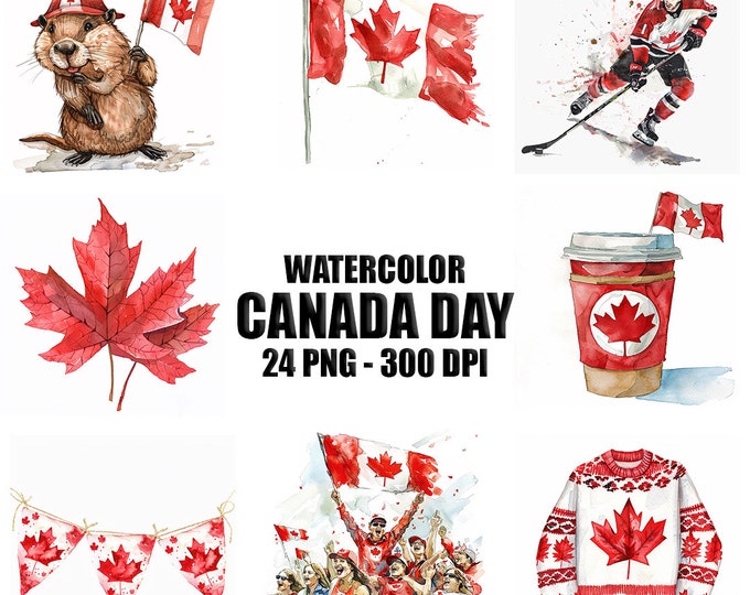 70 Watercolor Canada Day Clipart | Canadian Flag PNG Bundle | Hockey ...