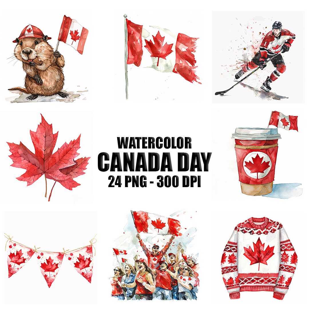 Canada Day Watercolor Clipart, 24 PNG Canada Day Clip Art, Canada ...