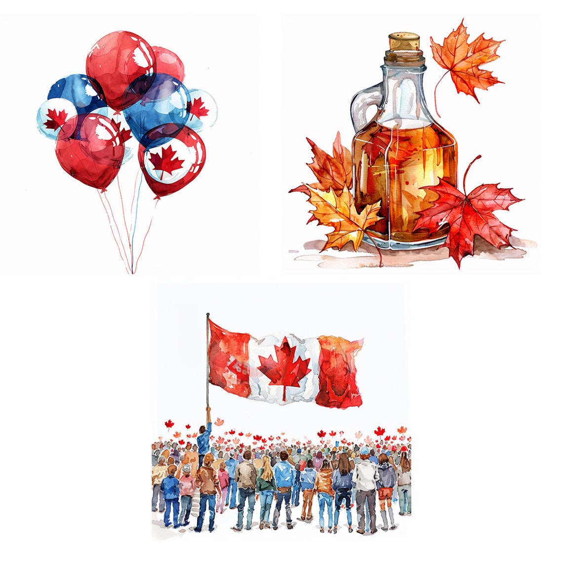 Canada Day Watercolor Clipart, 24 PNG Canada Day Clip Art, Canada ...