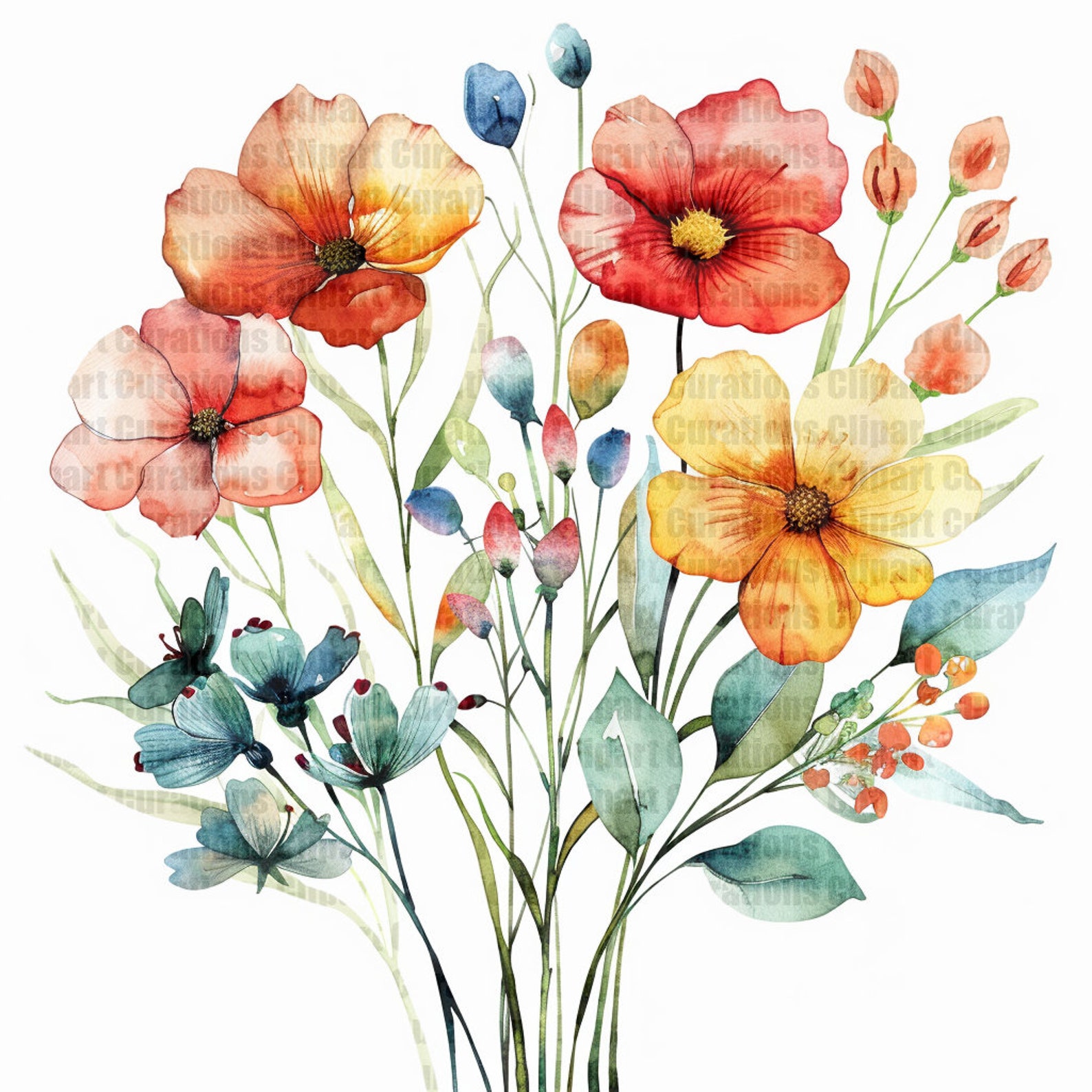 18 Countless Watercolor Flowers Clipart, Flowers Print, Printable ...