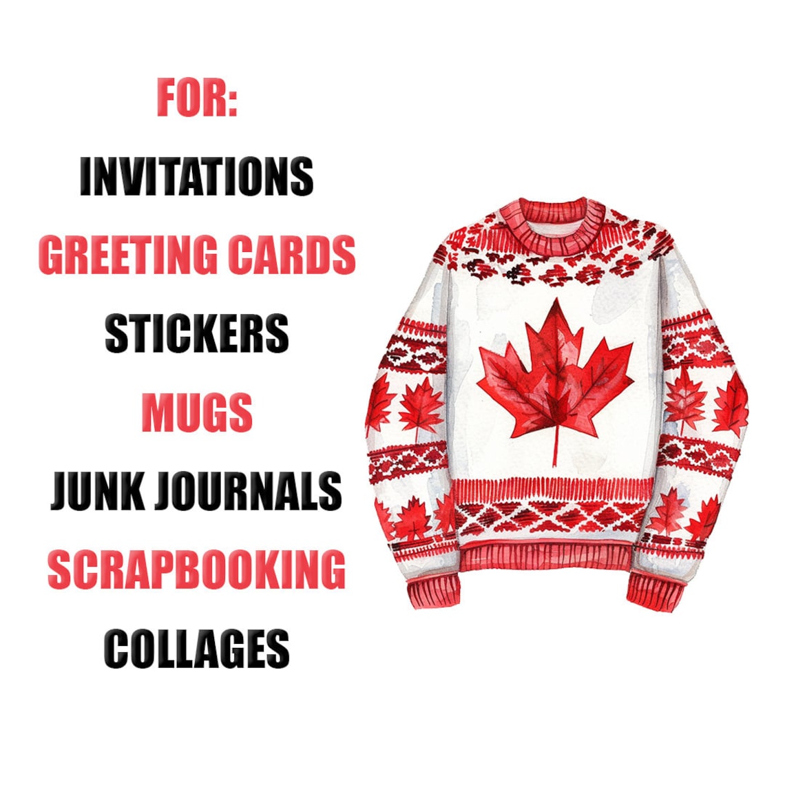 Canada Day Watercolor Clipart, 24 PNG Canada Day Clip Art, Canada ...