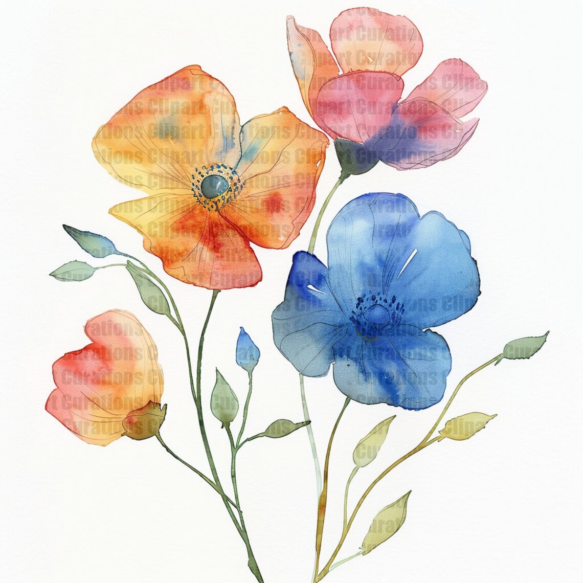 18 Countless Watercolor Flowers Clipart, Flowers Print, Printable ...
