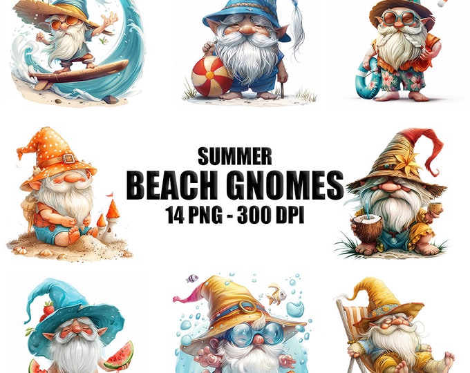 Summer Gnome Watercolor Clipart Bundle – Beach Gnomes (25 Pngs) - Etsy ...