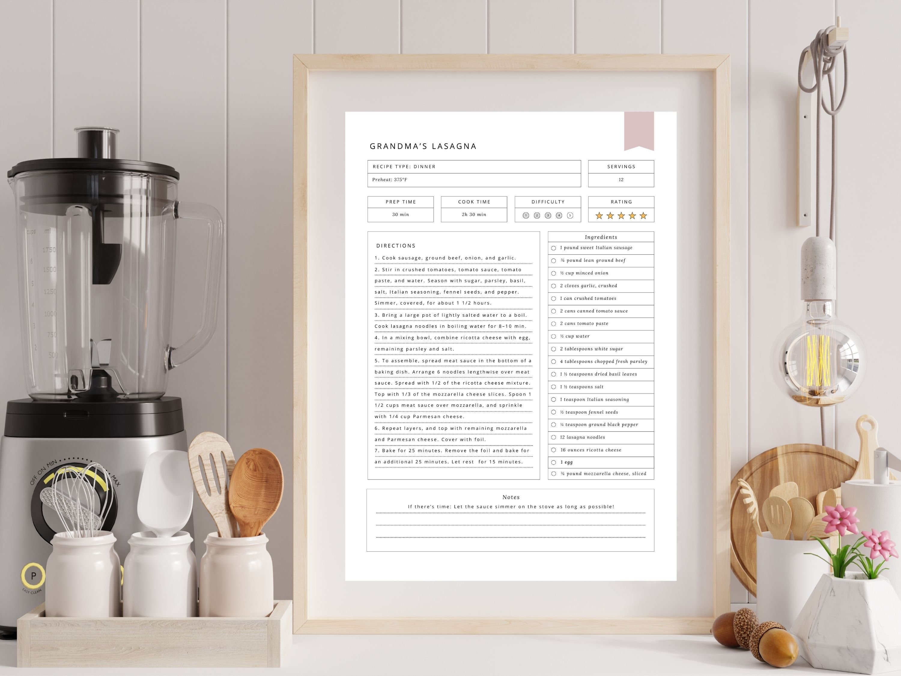 Recipe Template, Recipe Sheet Template, Recipe Cards, Minimal Recipe ...