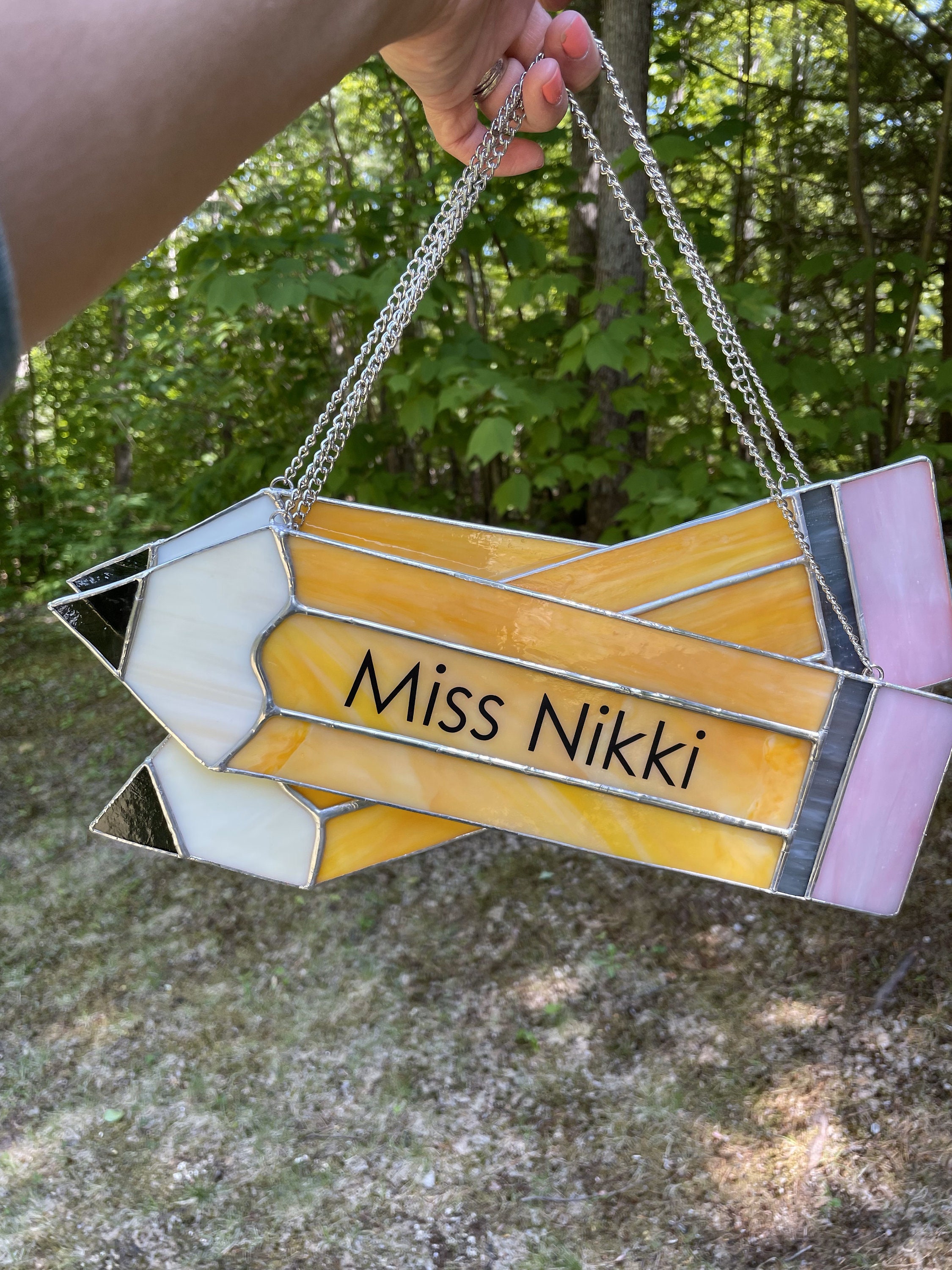 Personalized Stained Glass Pencil Suncatcher, Teacher Gift - Etsy