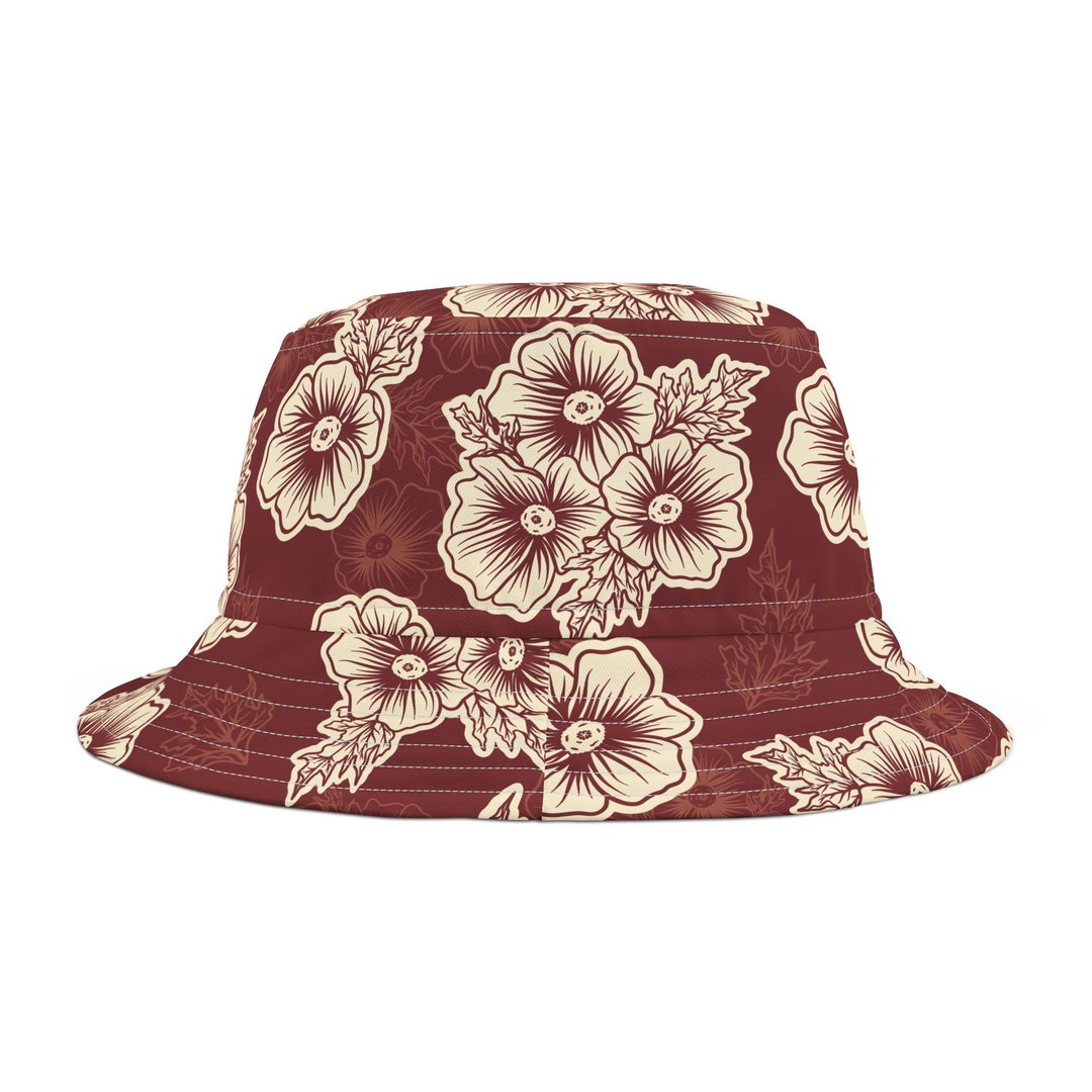 Pua Kala Hat PINK Floral Hawaiian Print, Summer Beach Sun Hat, Tropical ...