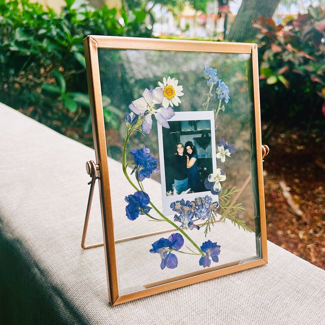Personalized Polaroid Picture Frame With Real Pressed Flowers, Rose ...