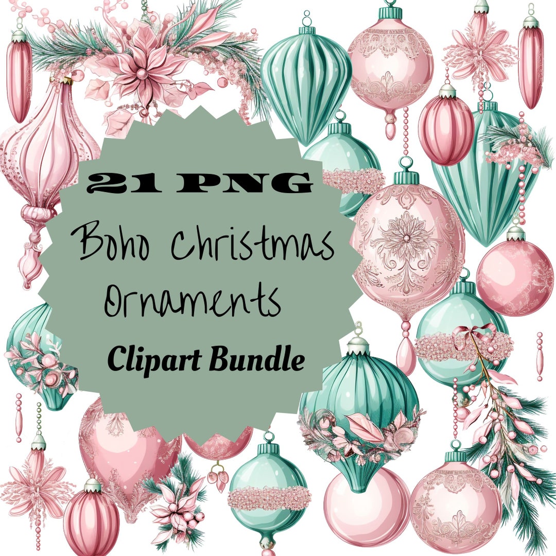 Boho Christmas Bundle Clipart Watercolor Boho Christmas Ornaments ...