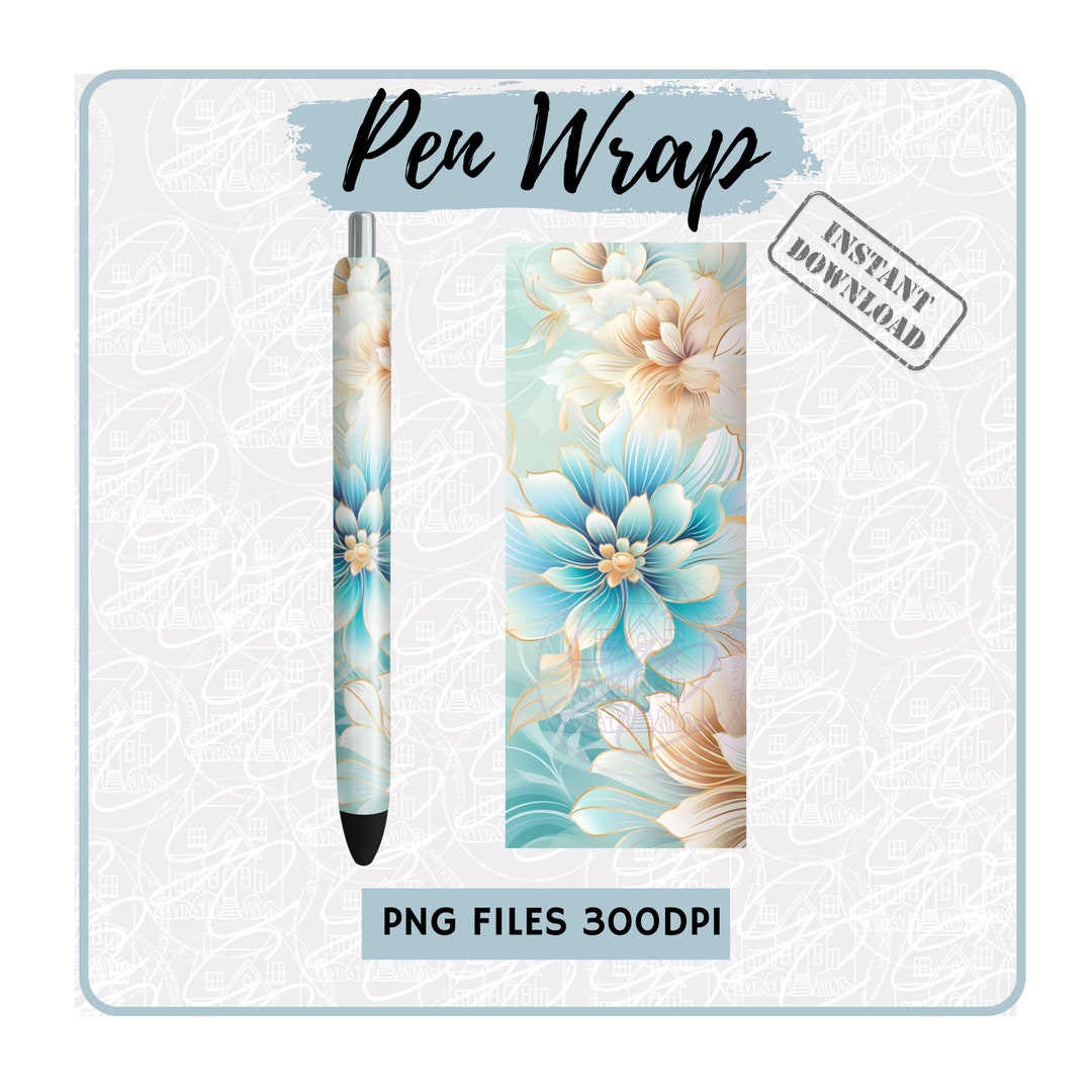 Light Colours Flower Pen Wrap Png Sublimation Design, Blue Ballpoint ...