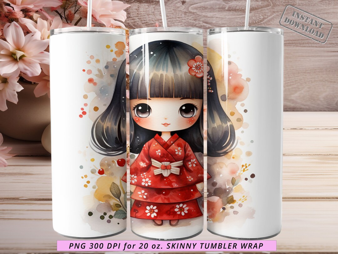 Geisha Png for 20oz Skinny Tumbler Wrap Japanese Scene PNG Sublimation ...