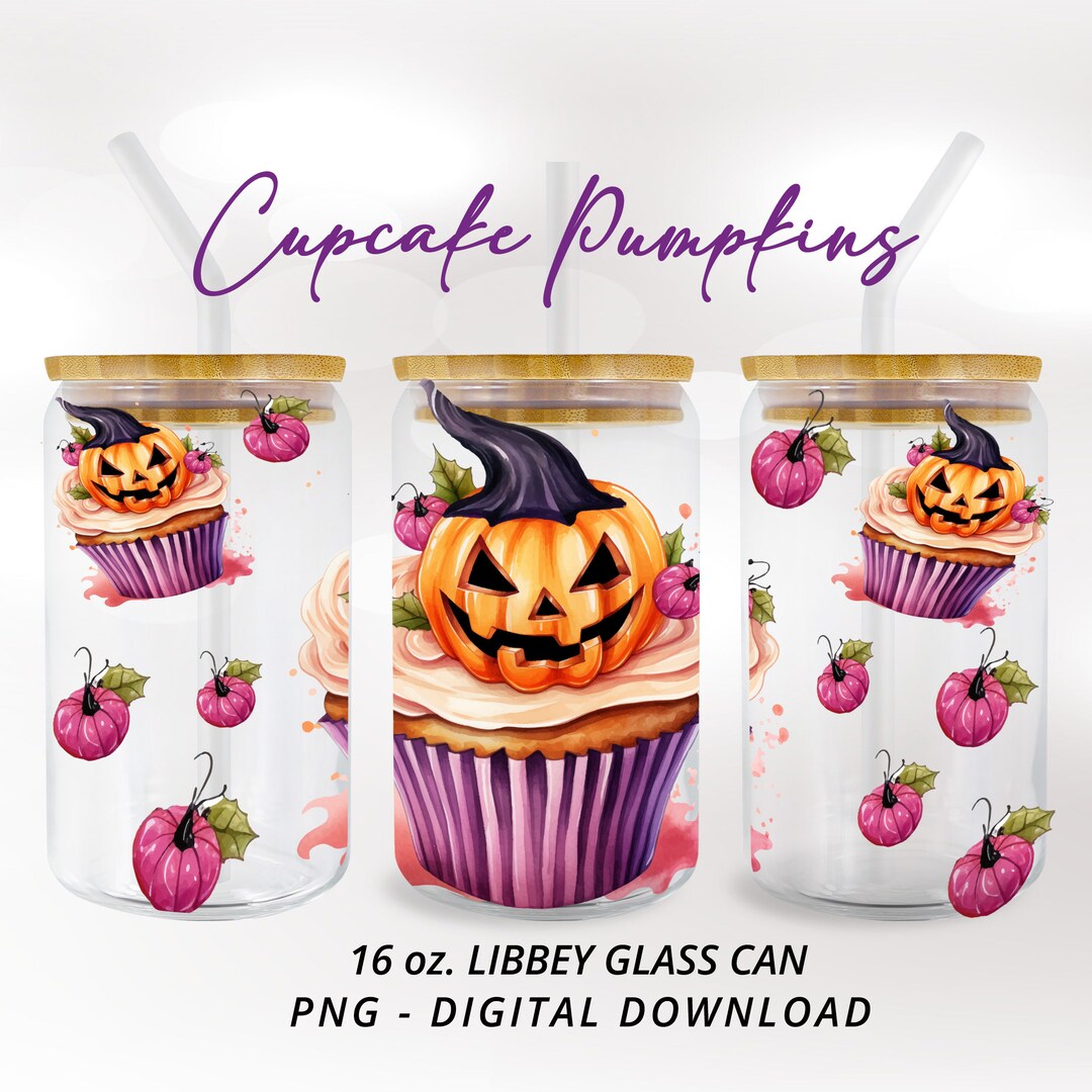 16oz Glass Can, Cupcake Pumpkins, Pumpkin Glassware, Halloween ...