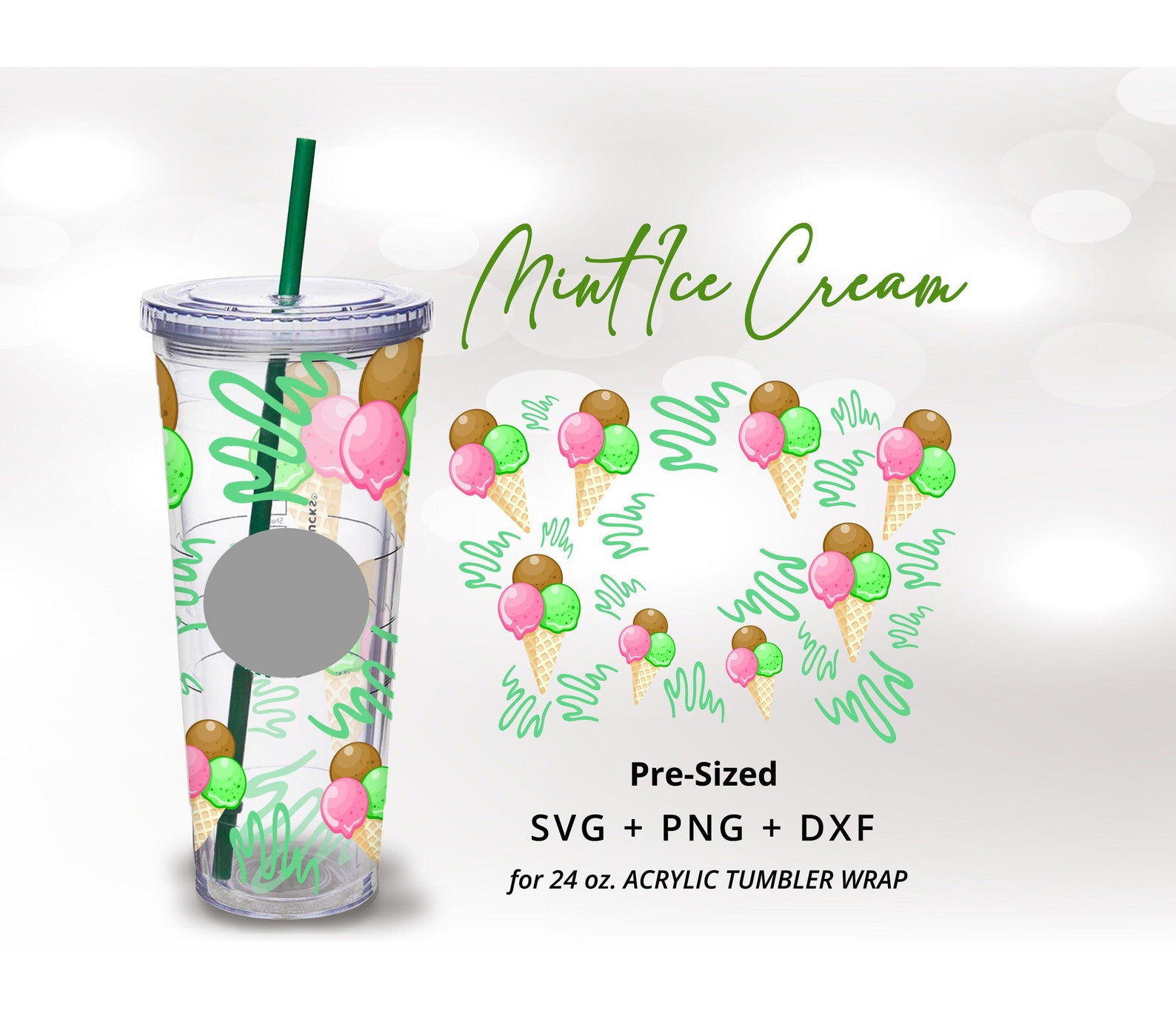Mint Ice Cream Svg for 24oz Acrylic Tumbler Wrap Sugar Svg Files for ...