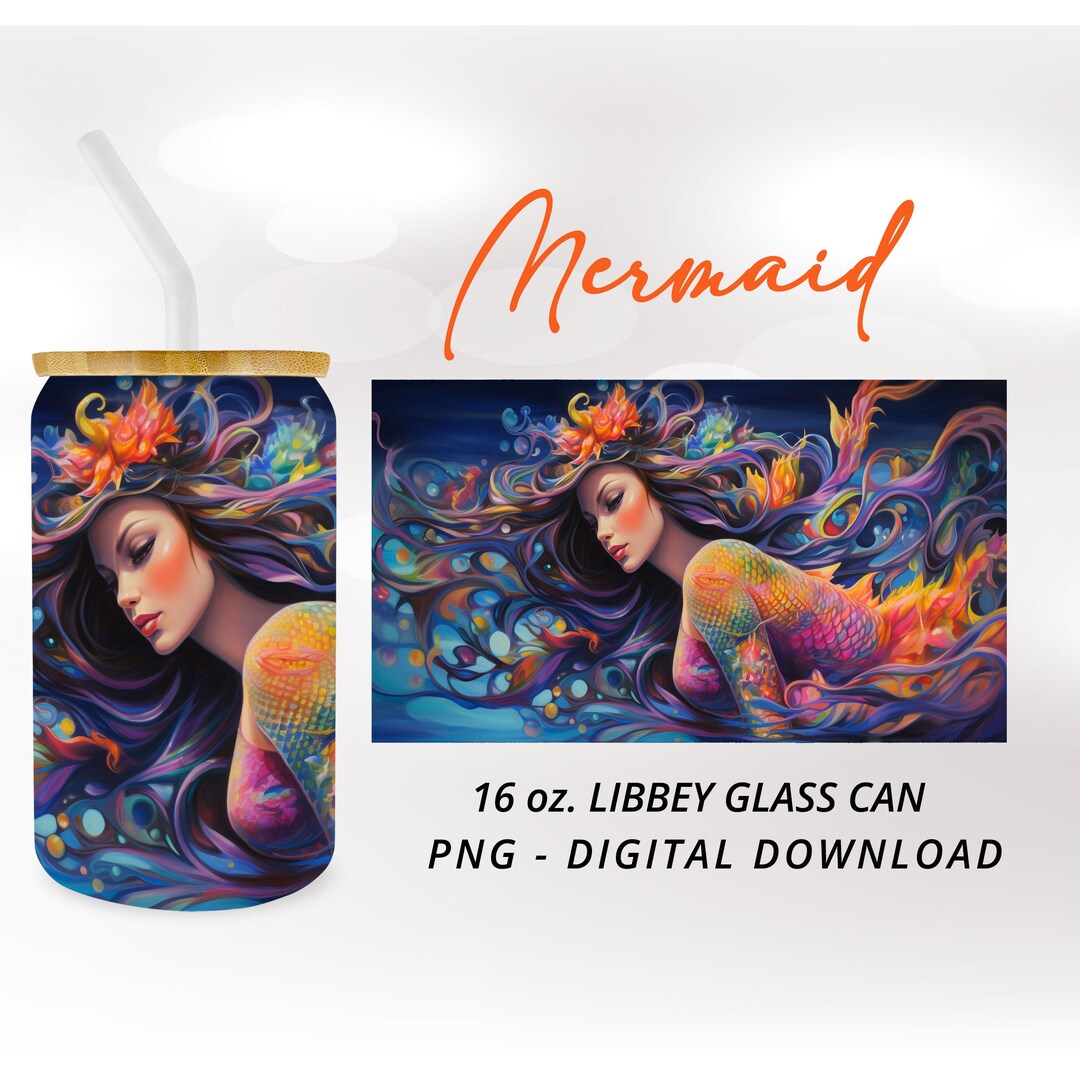Mermaid Png Personalization 16oz Libbey Glass Can Mermaid for Sea ...