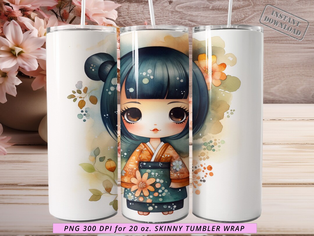 Japanese Geisha Png 20oz Skinny Tumbler Wrap, Geisha Clipart ...