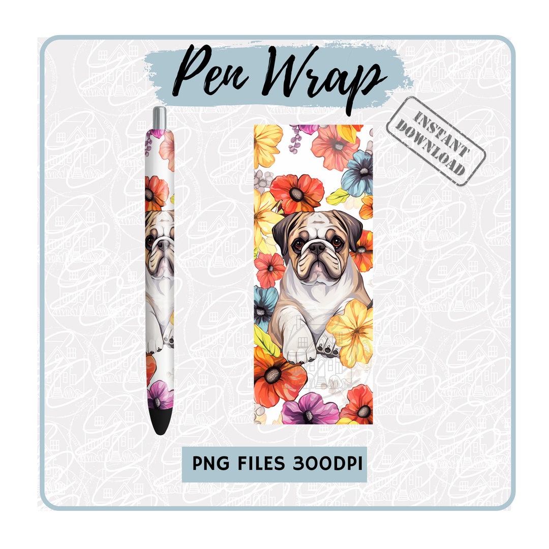 Bulldog Pen Wrap Png Sublimation Designs, English Bulldog Flower ...