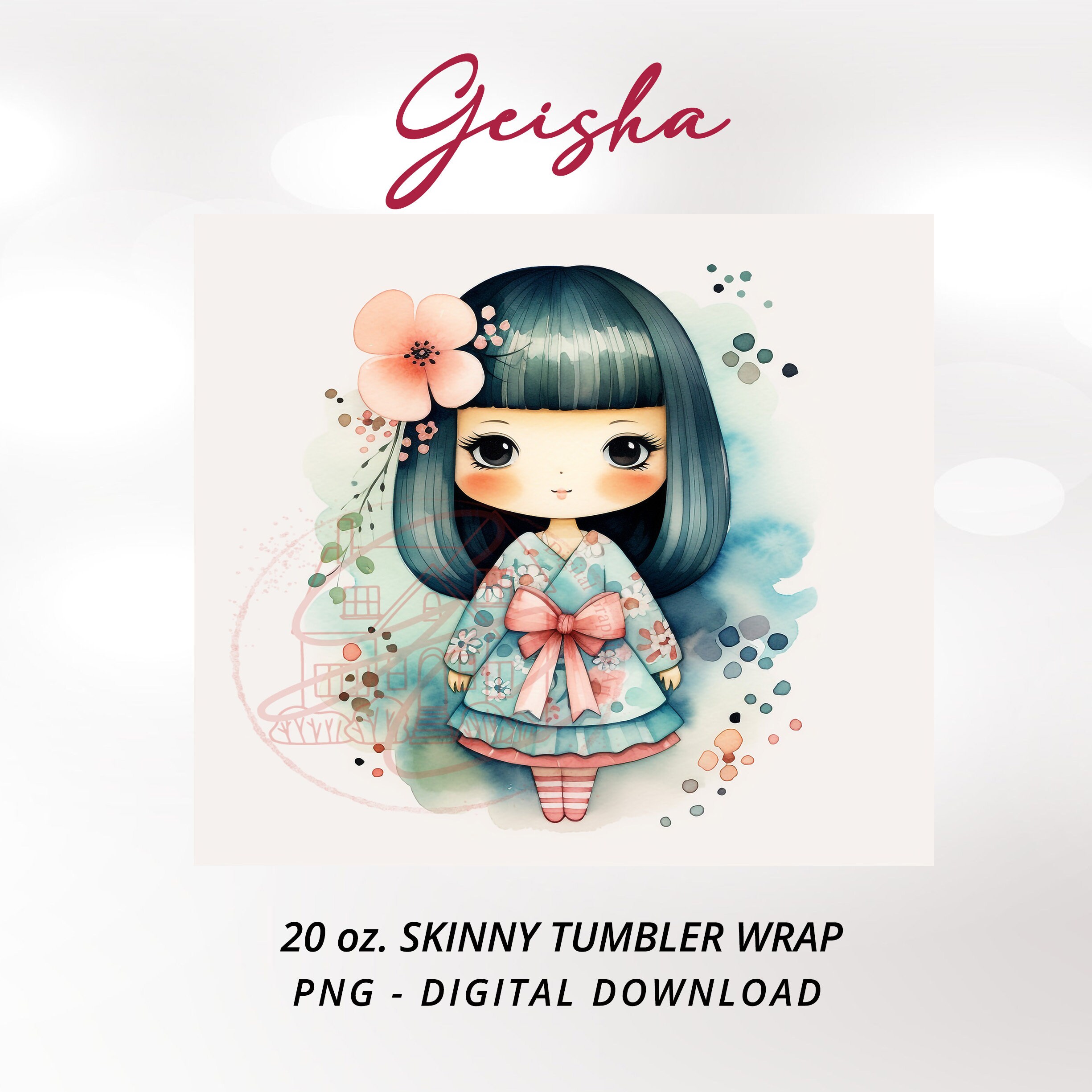 Geisha Png for 20oz Skinny Tumbler Wrap Japanese Scene PNG - Etsy