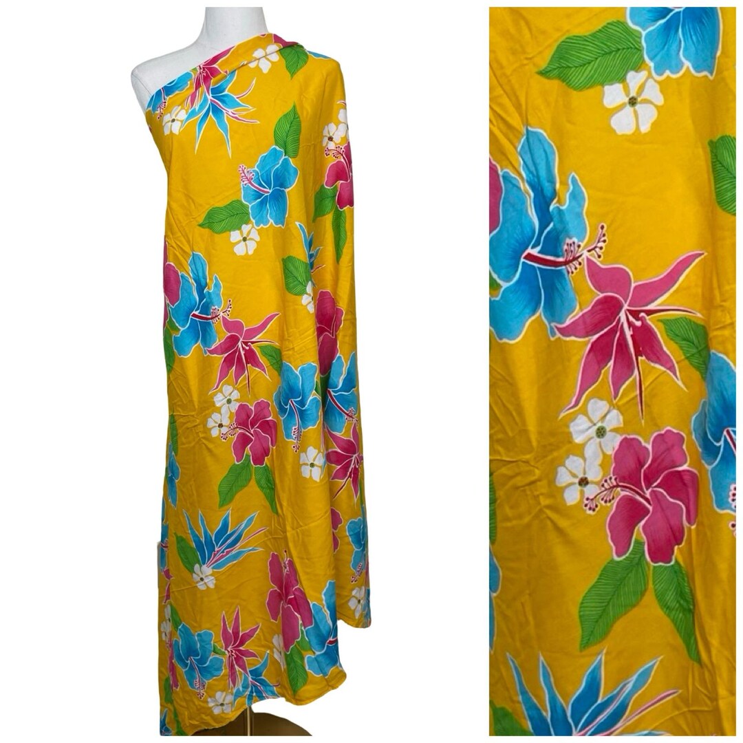 Vintage KOKO KNOT Yellow Floral Sarong Wrap Beach Cover up Scarf Tassel ...