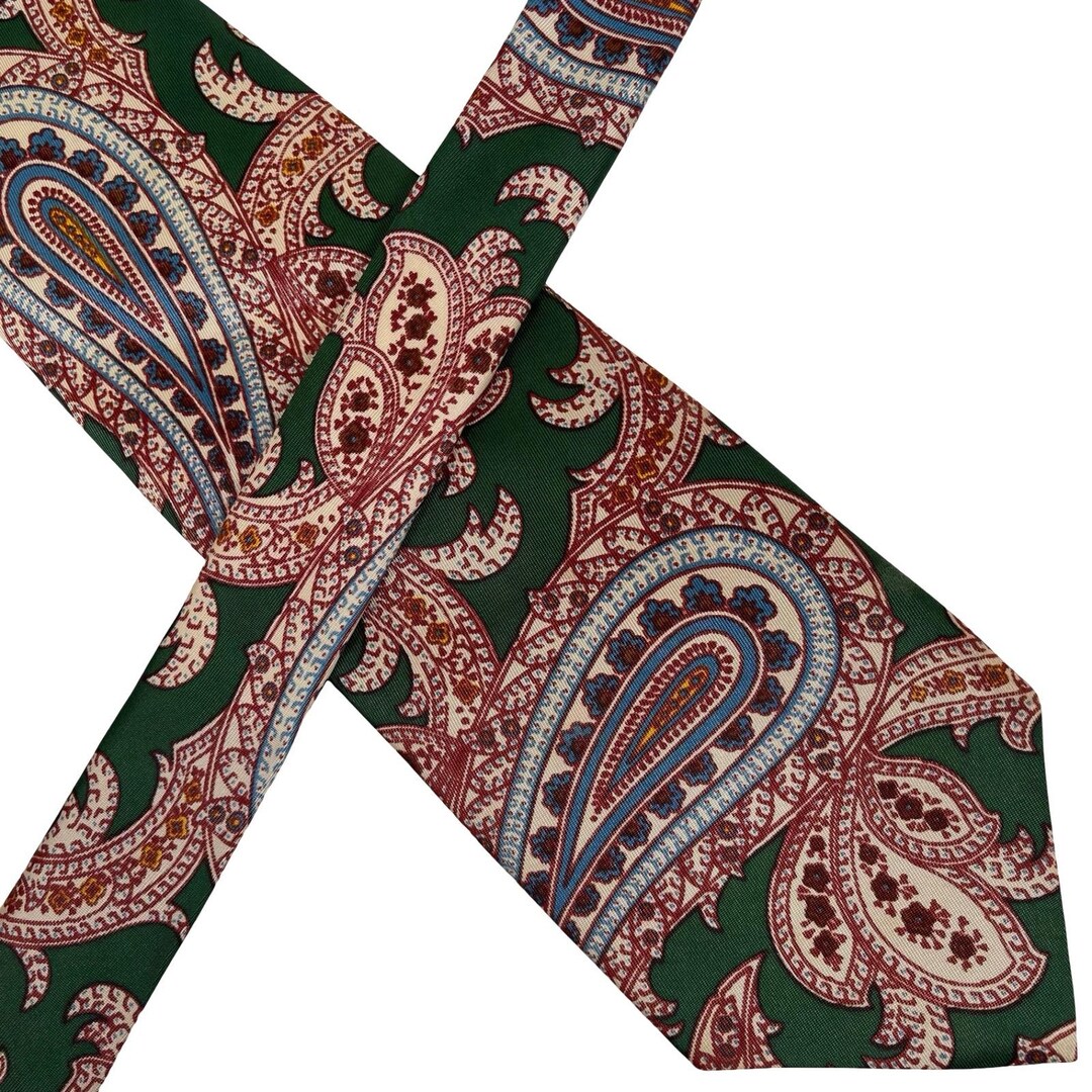 Vintage Kipper Wool Challis Wide Necktie Tie Green Paisley 60s 70s ...