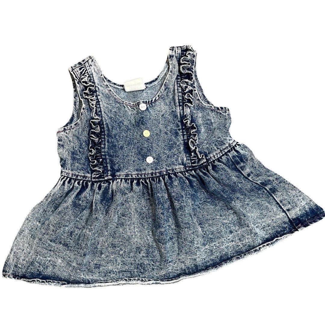 Cherokee Vintage Acid Wash Denim Ruffle Jumper Dress Girls Size 4 80s ...