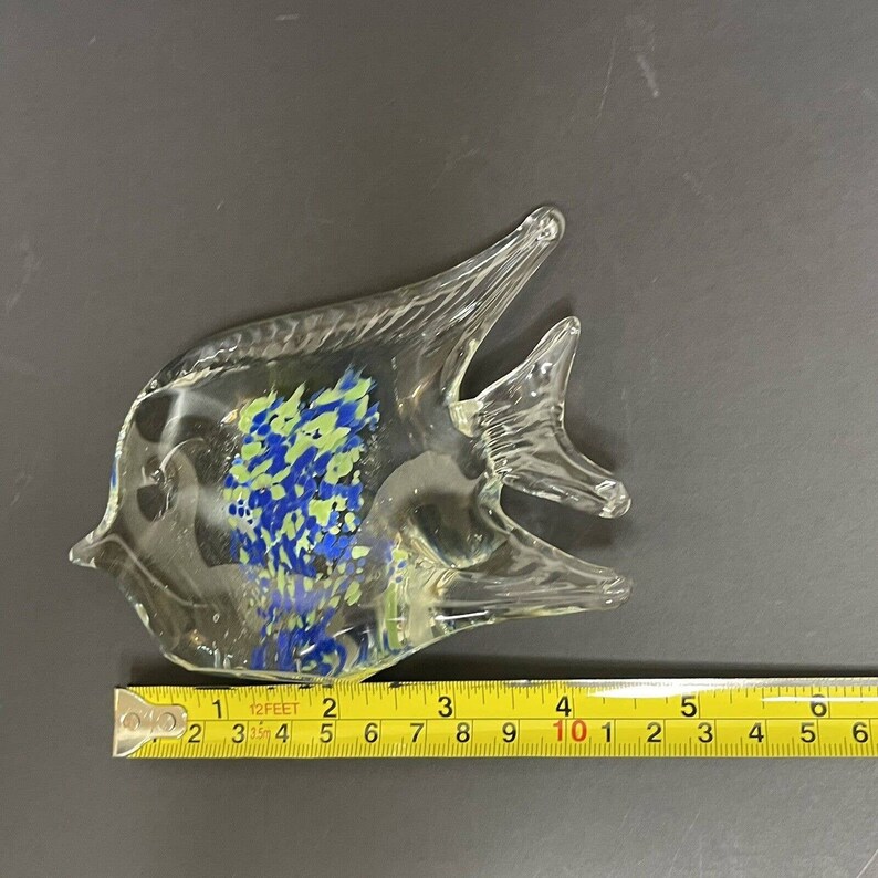 Vtg Hand Blown Art Glass Tropical Fish Murano Style Paperweight Green ...