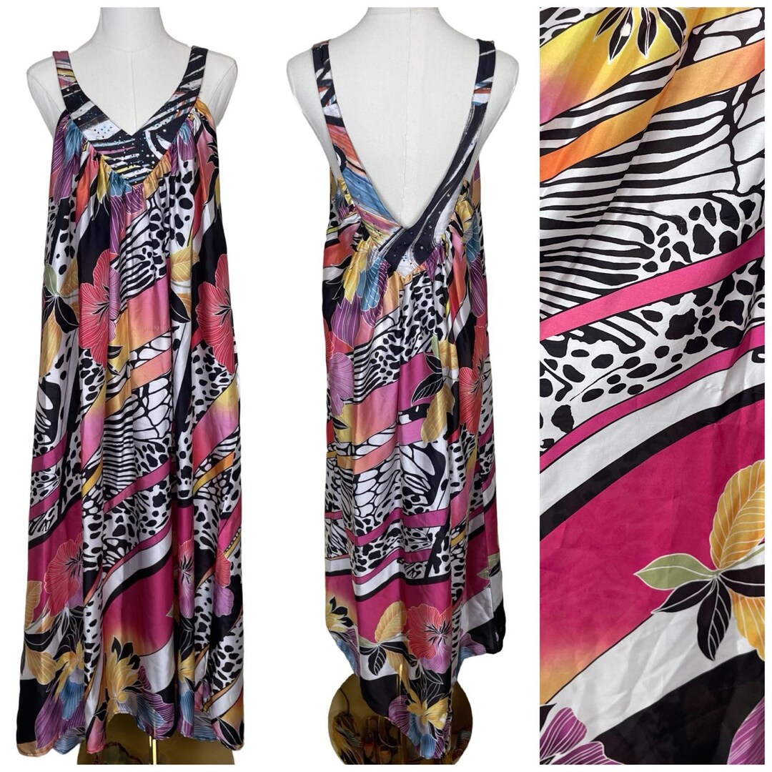 Lapis Maxi Dress Tropical Floral Leopard Zebra Print OS V Neck Flowy ...