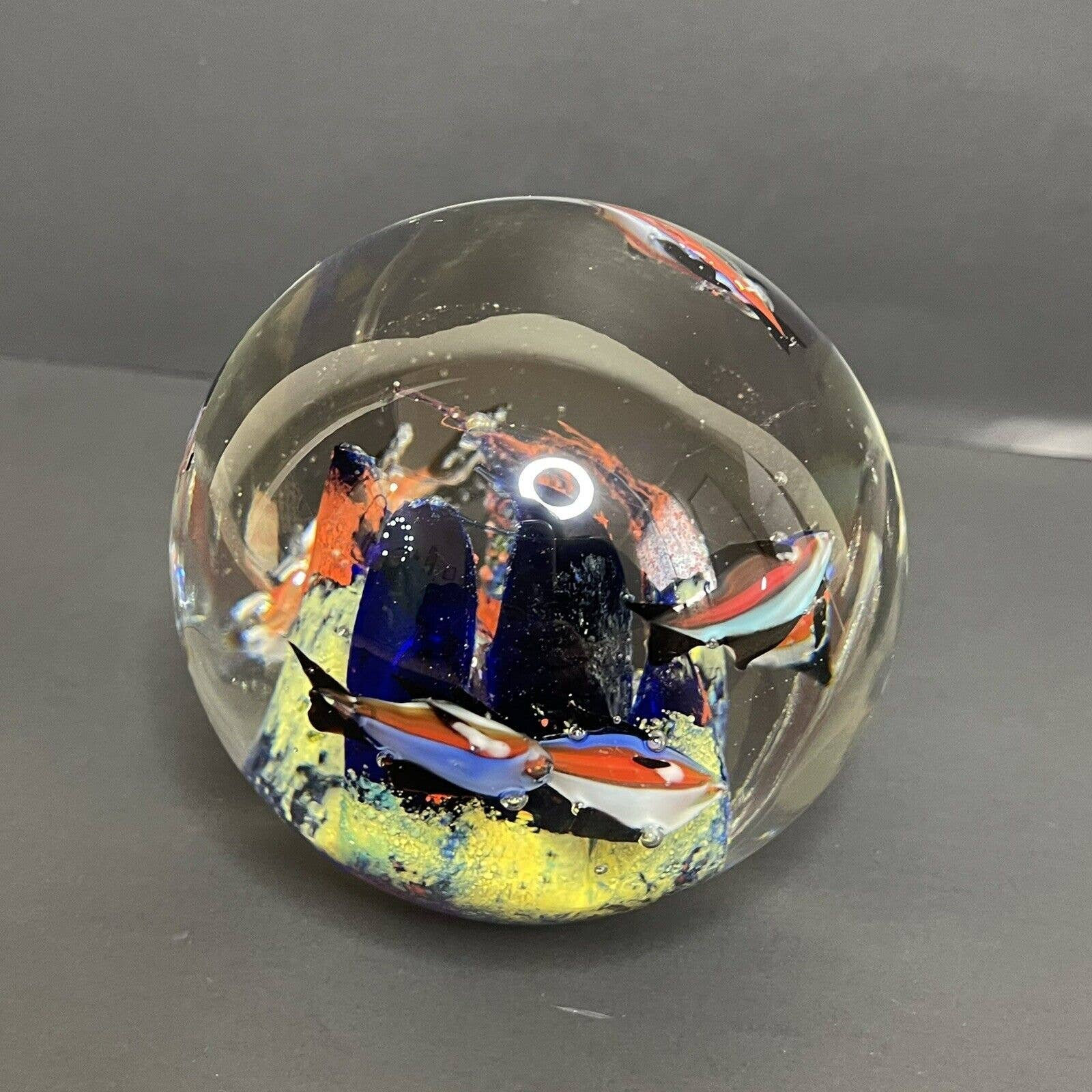 Vtg Hand Blown Art Glass Tropical Fish Aquarium Globe Paperweight ...