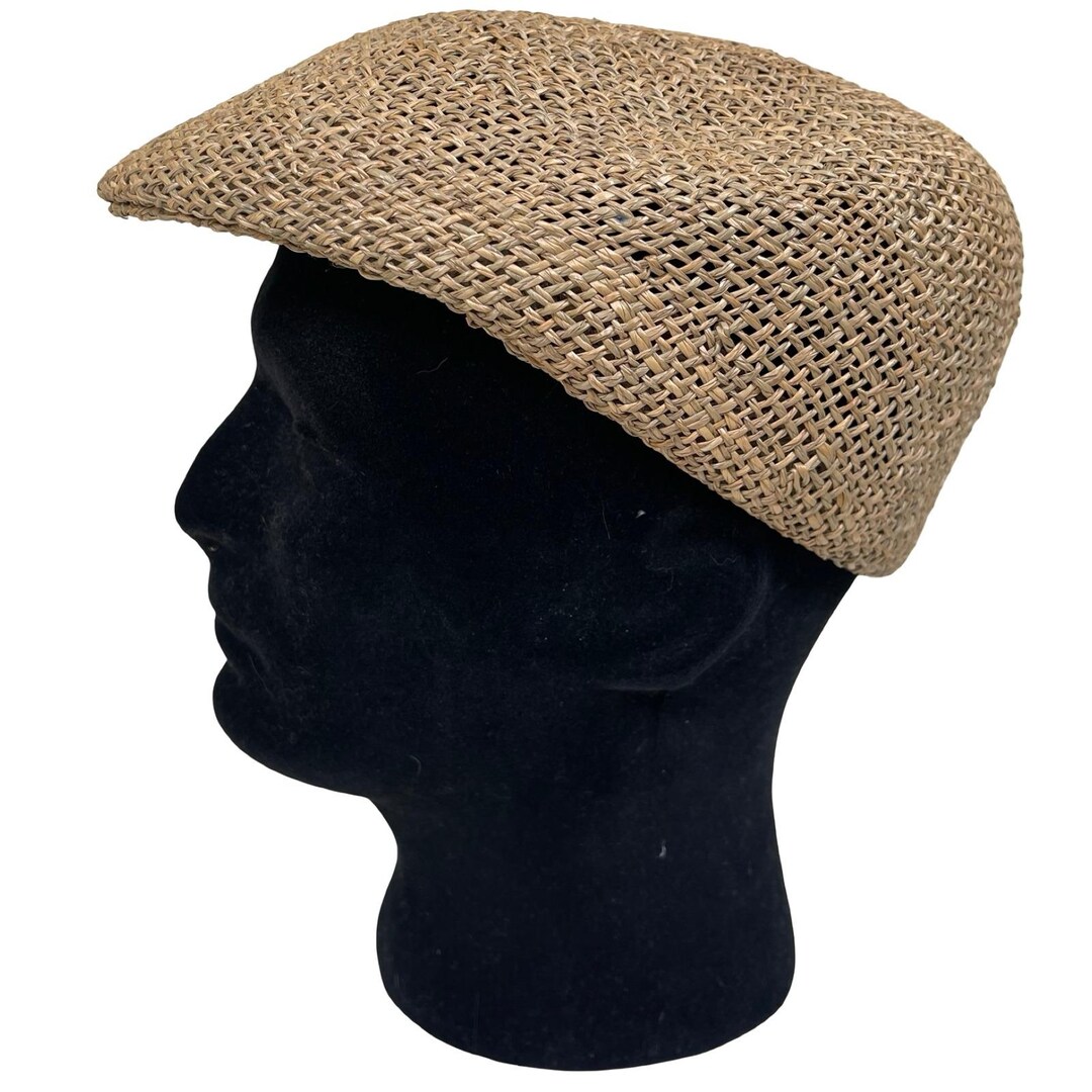 Vintage Woven Straw Raffia Rattan Cabbie Newsboy Driving Cap Hat ...
