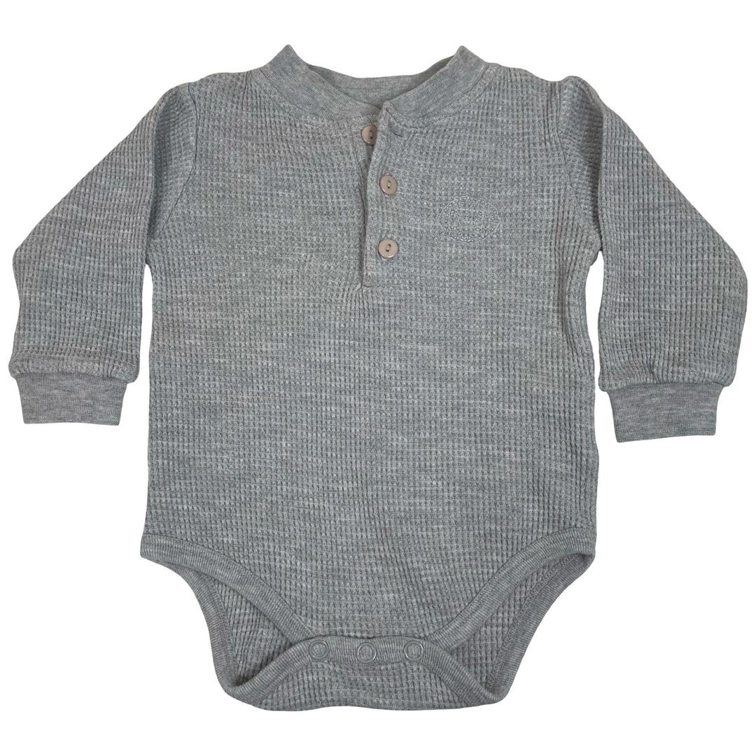 Vintage CC Baby Waffle Knit Henley One Piece 12M Gray Long Thermal 90s ...