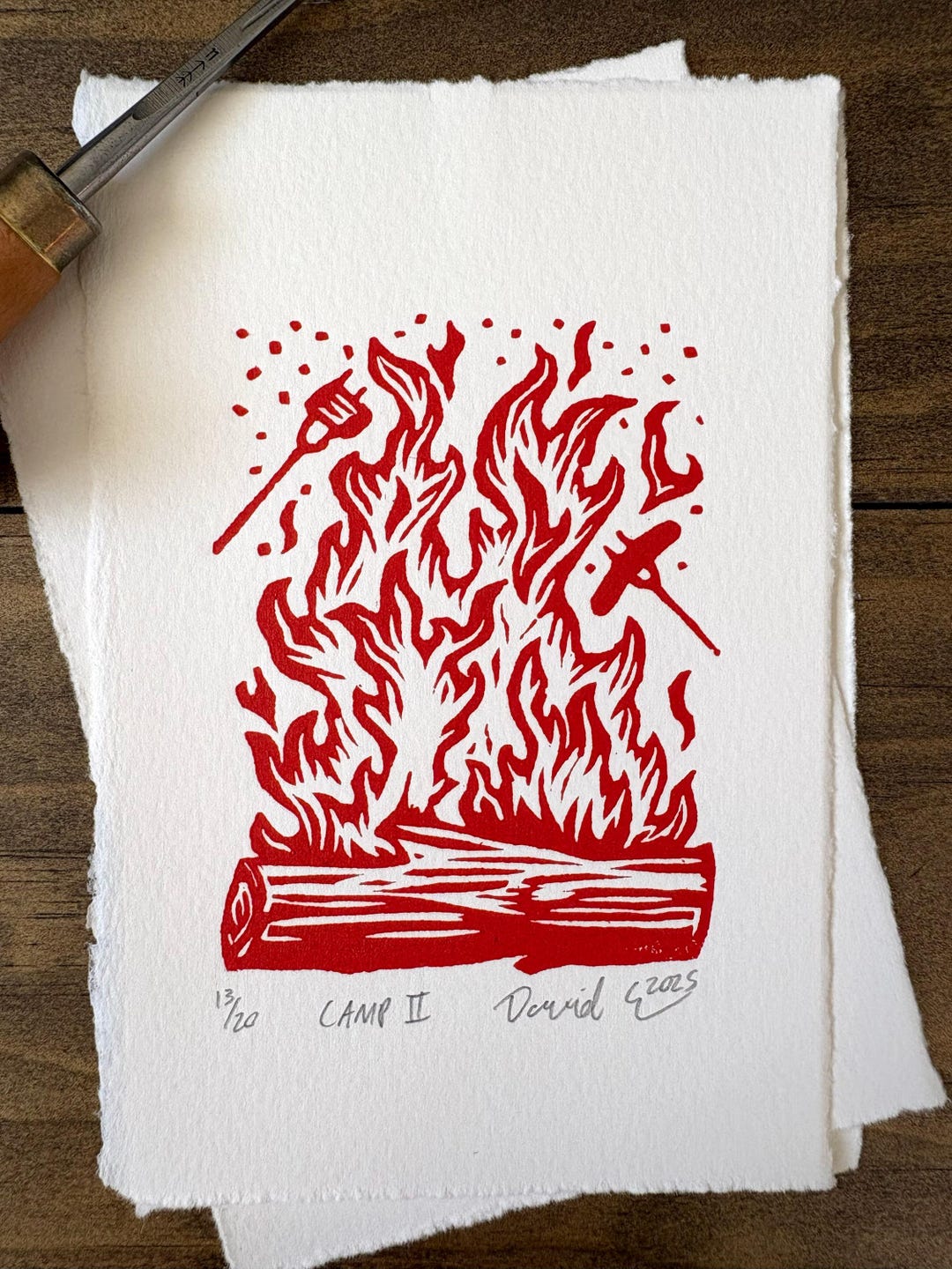 Camp II Original Woodcut Print | Hand Made Relief Print | Campfire ...