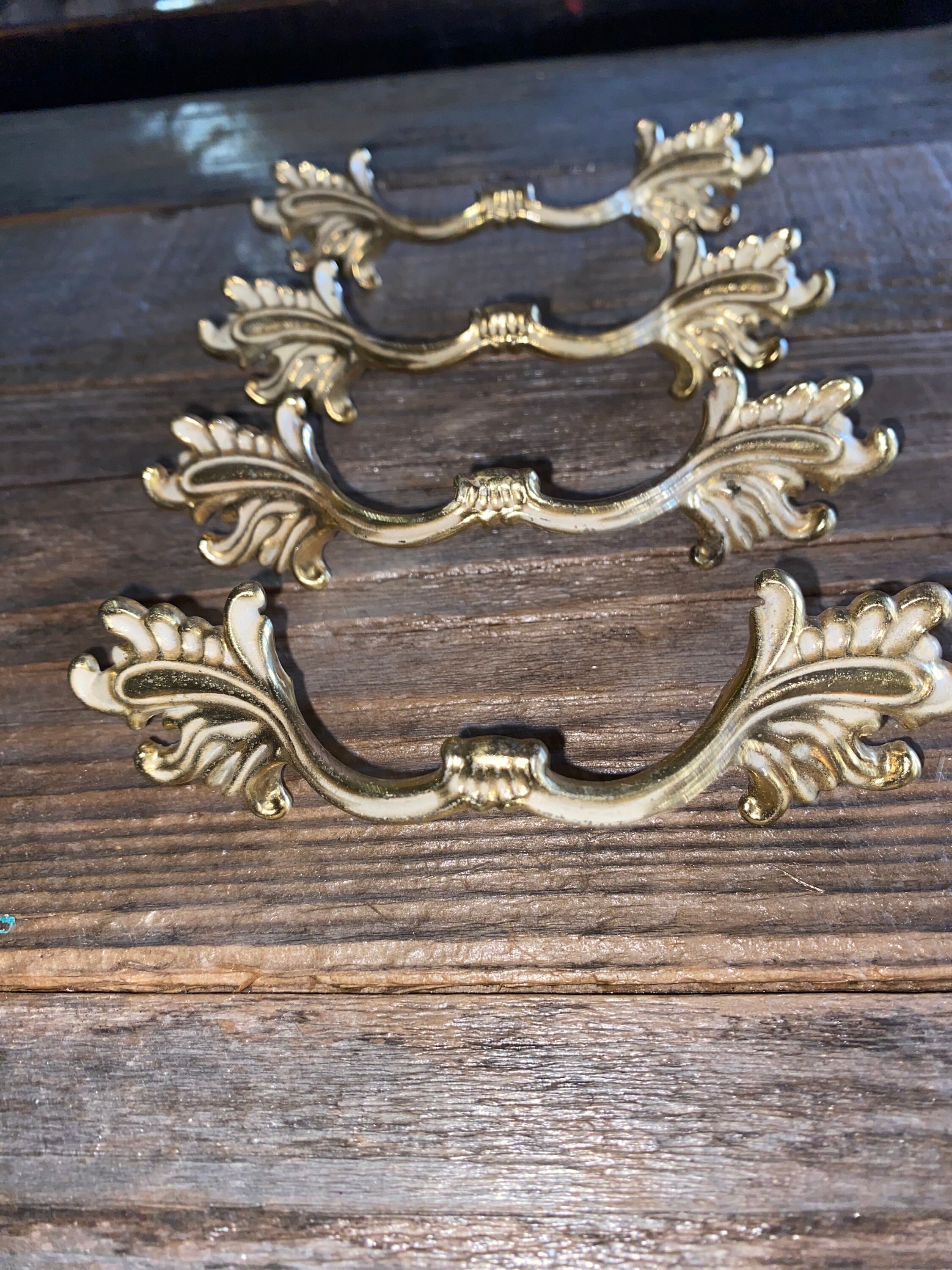 Vintage Gold and White Leaf French Provincial Hardware Bars. - Etsy