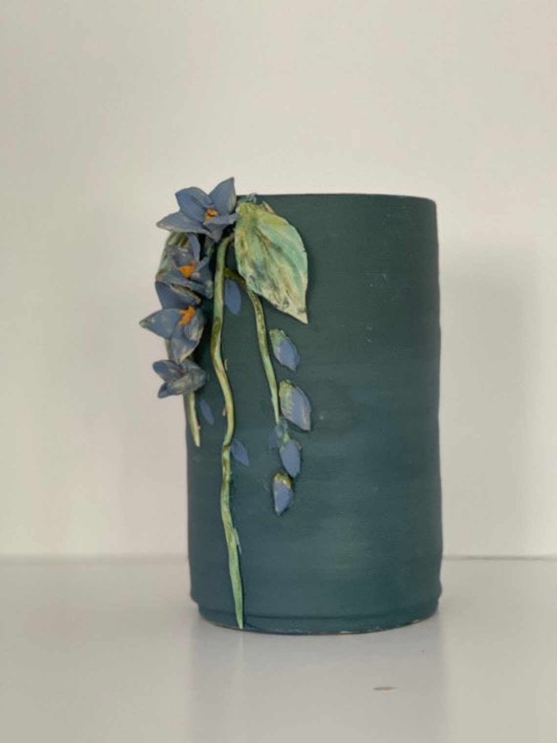 Teal With Blue Vine Ceramic Vase- Ceramic Vase - Etsy