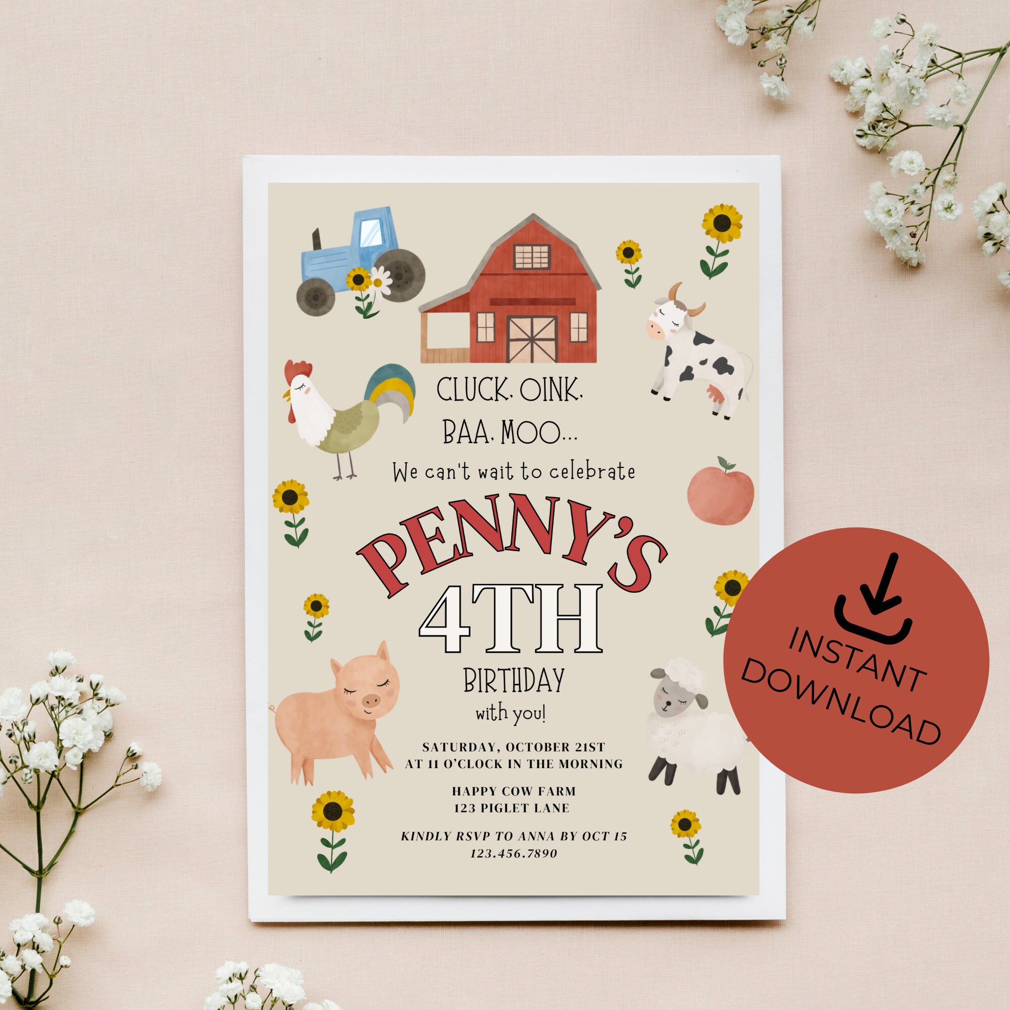 Farm Birthday Invite Farm Animal Party Invitation Editable - Etsy