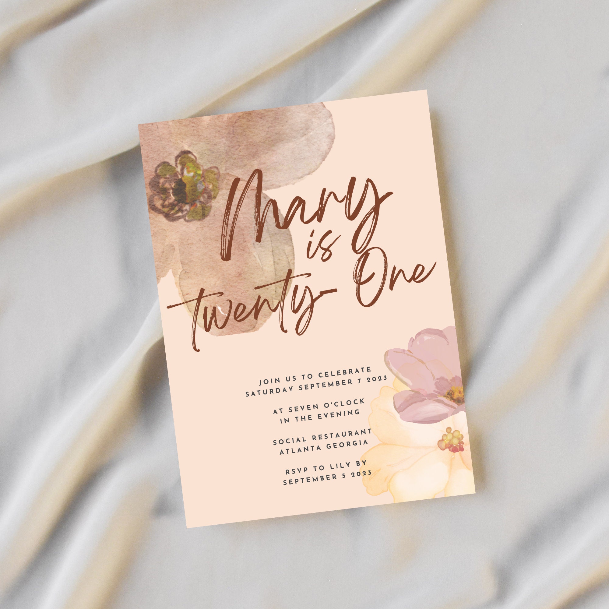 Peach Floral Boho 21st Birthday Invitation | Girl 21 Party Invite ...